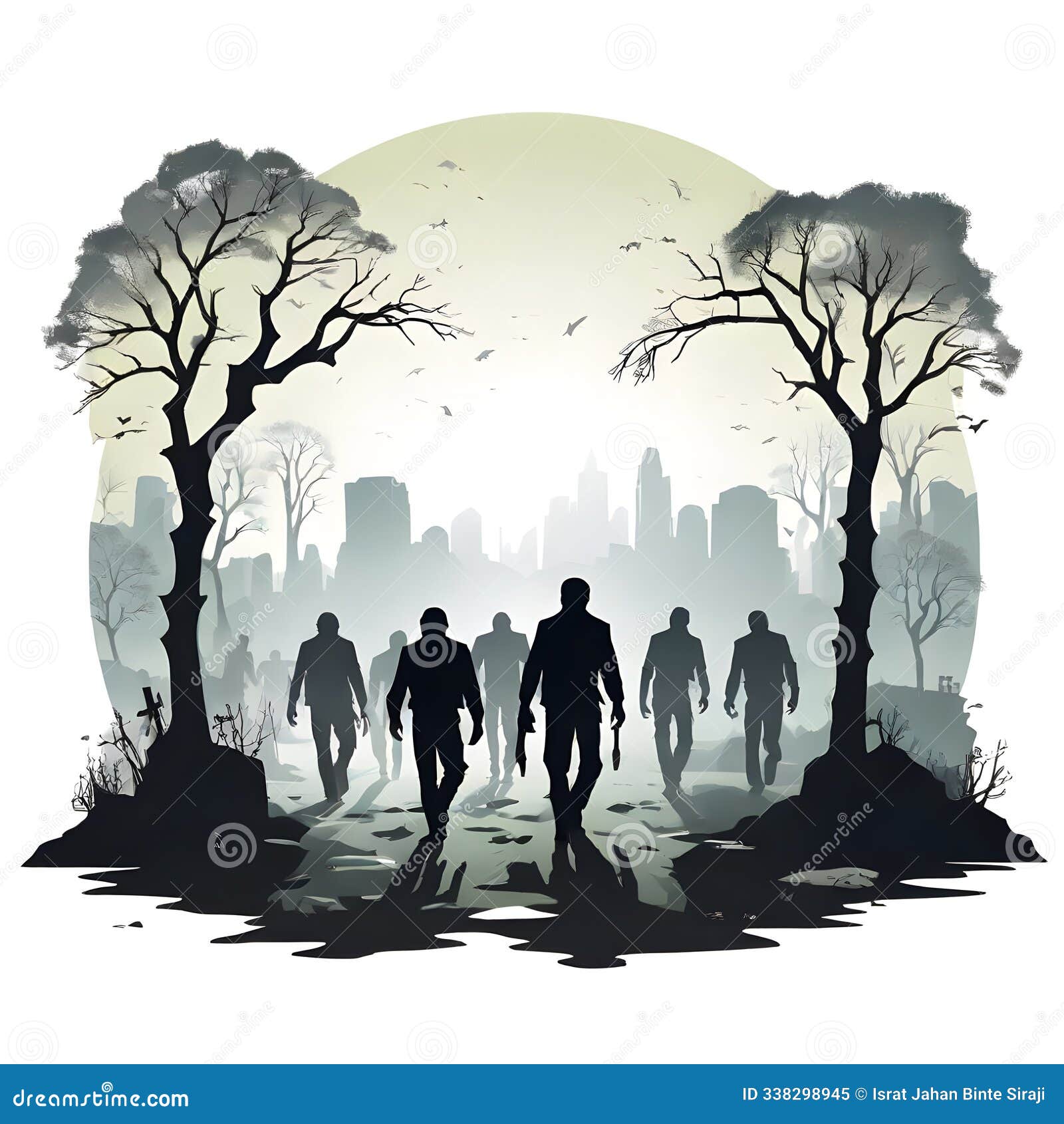 A group of zombies walking stock illustration. Illustration of ghost ...