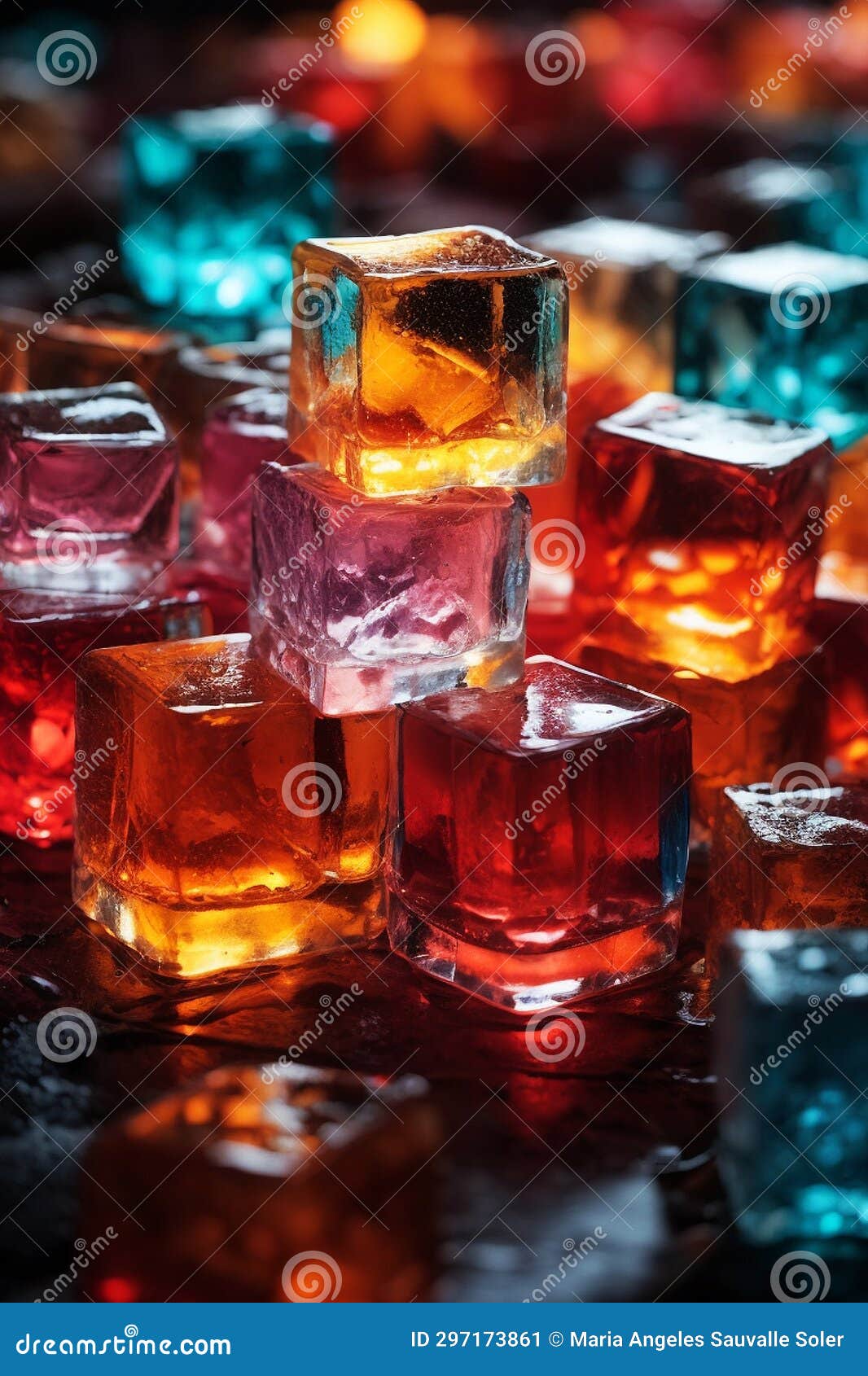 Grouped Ice Cubes Illuminated with Different Colors Stock Illustration ...