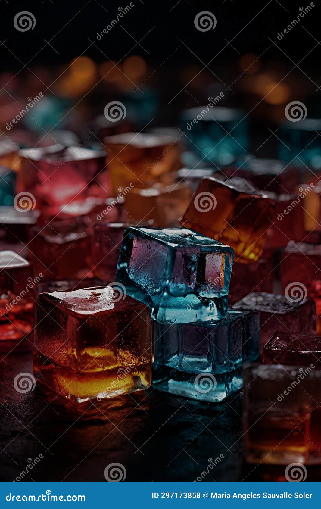 Grouped Ice Cubes of Different Colors Melting Stock Illustration ...