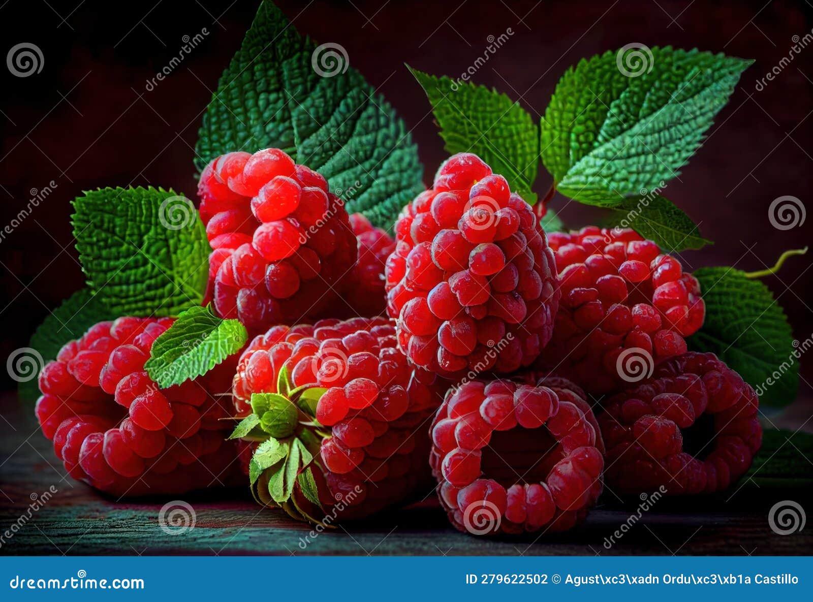 Grouped Raspberry Fruits on Dark Background. Generative AI. Stock ...
