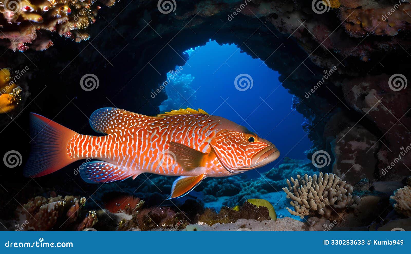 Grouper Fish On Clean Background. Food, Underwater Animals. Stock Photo ...