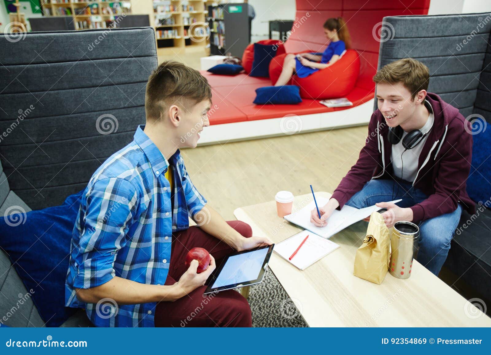 Groupmates at break stock image. Image of learner, highschool - 92354869