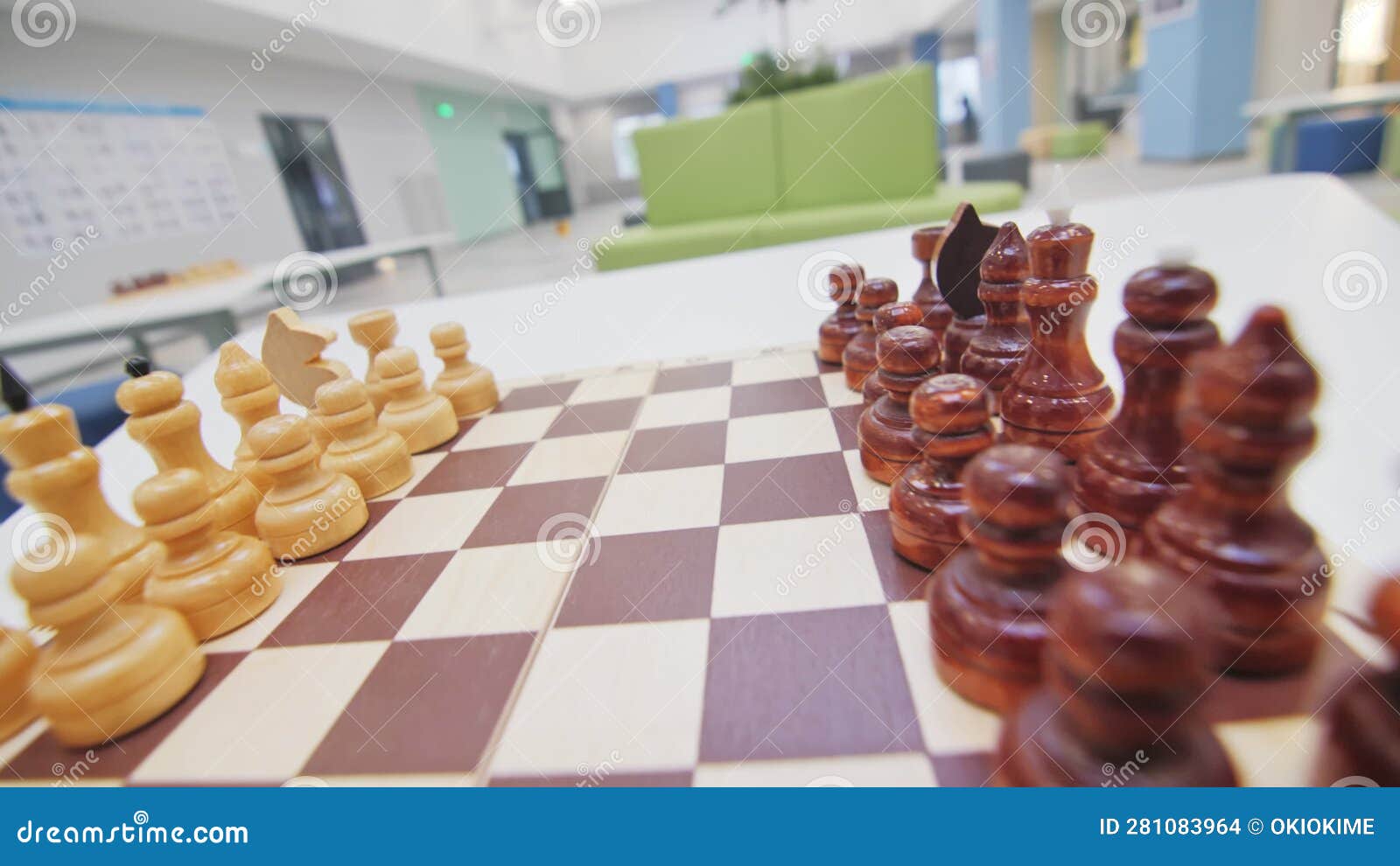 Groups of Chess Pieces Arranged on Board in Light Hallway Stock Footage ...