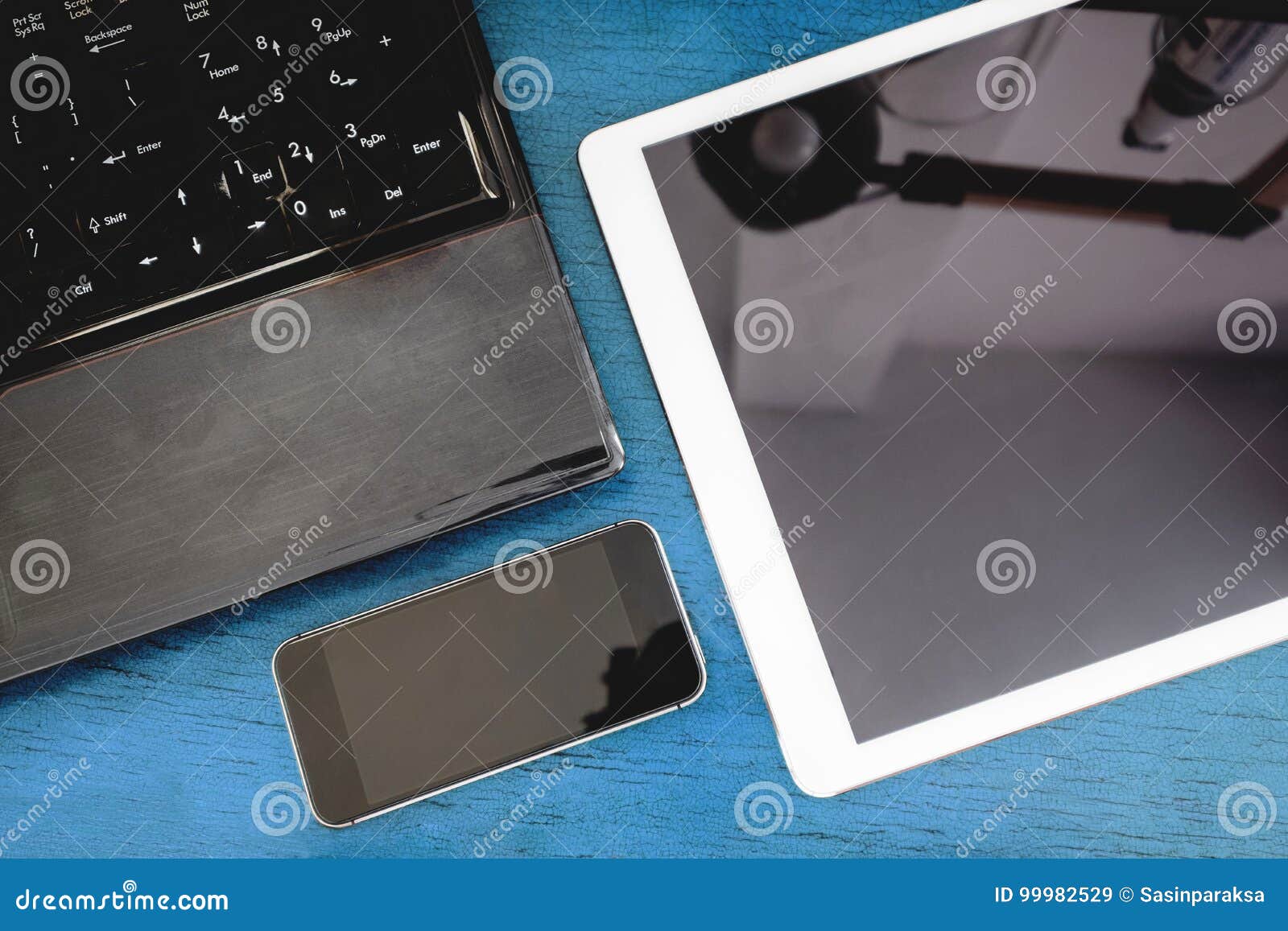 Group of Modern Electronic Devices, Computer Laptop, Digital Tablet and ...