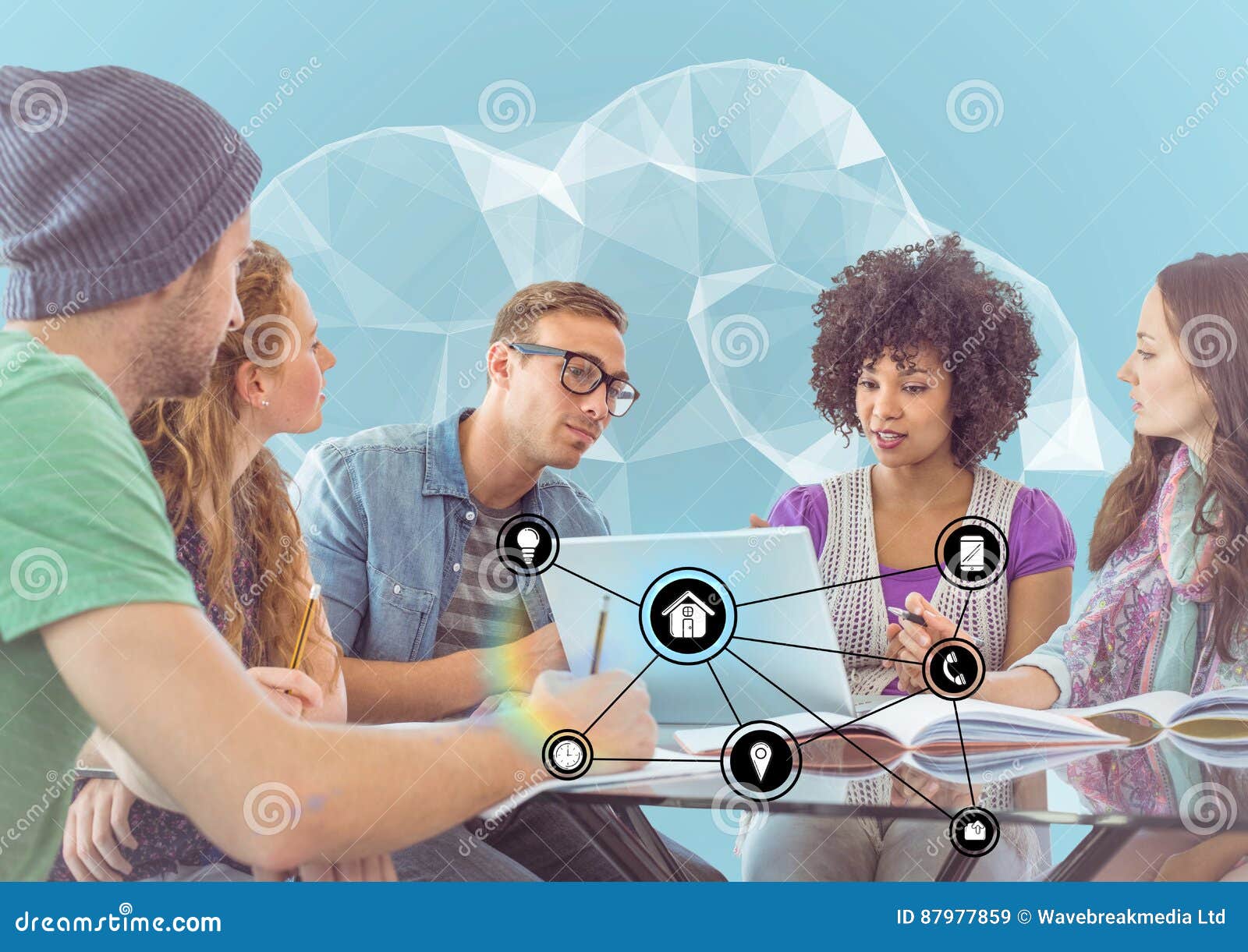 Groups of People Discussing Over Laptop with Multiple Models Interface ...