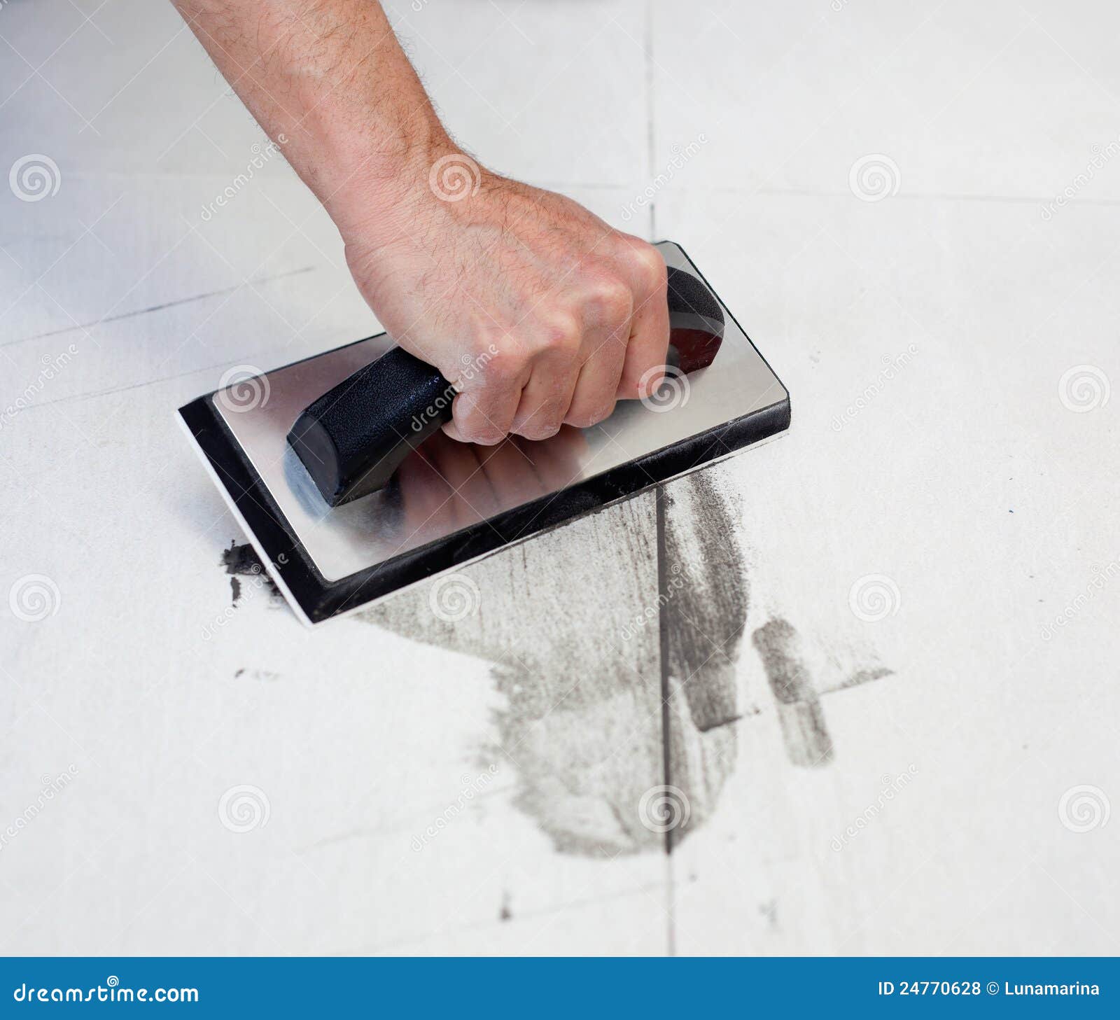Grouting Tiles with Rubber Trowel Man Hand Stock Photo - Image of ...
