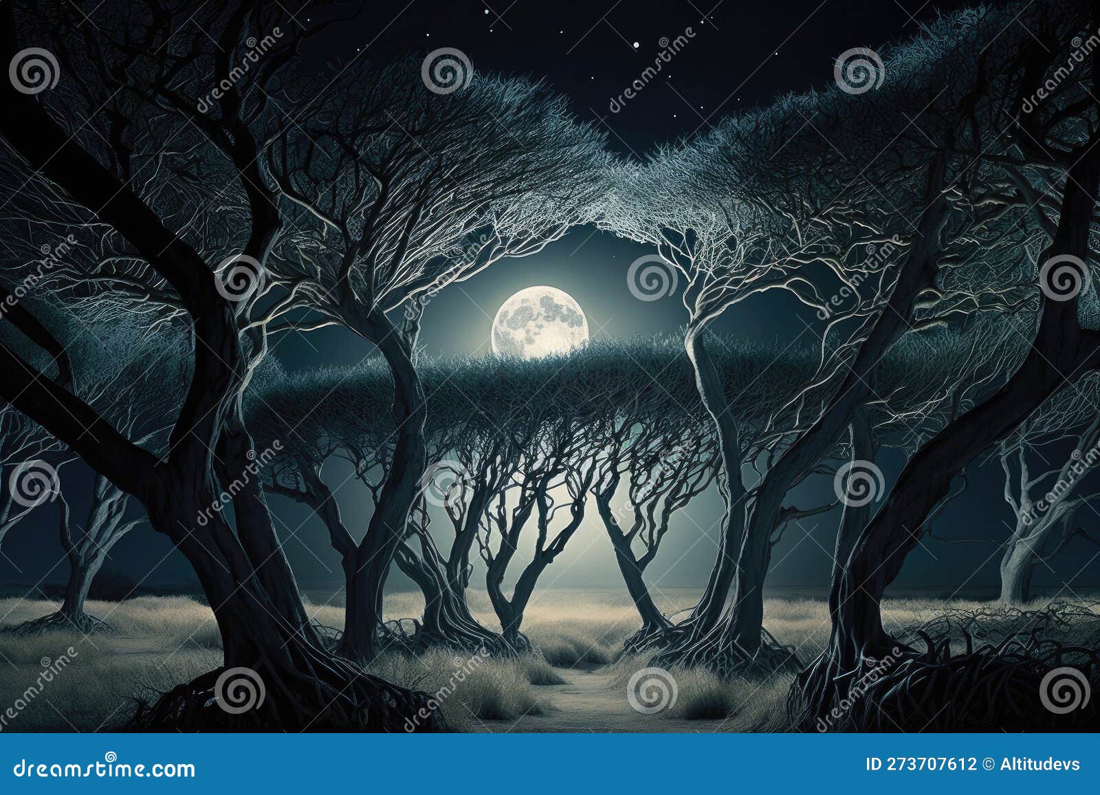 A Grove of Mystical Trees, with the Moonlight Shining Down on Them ...