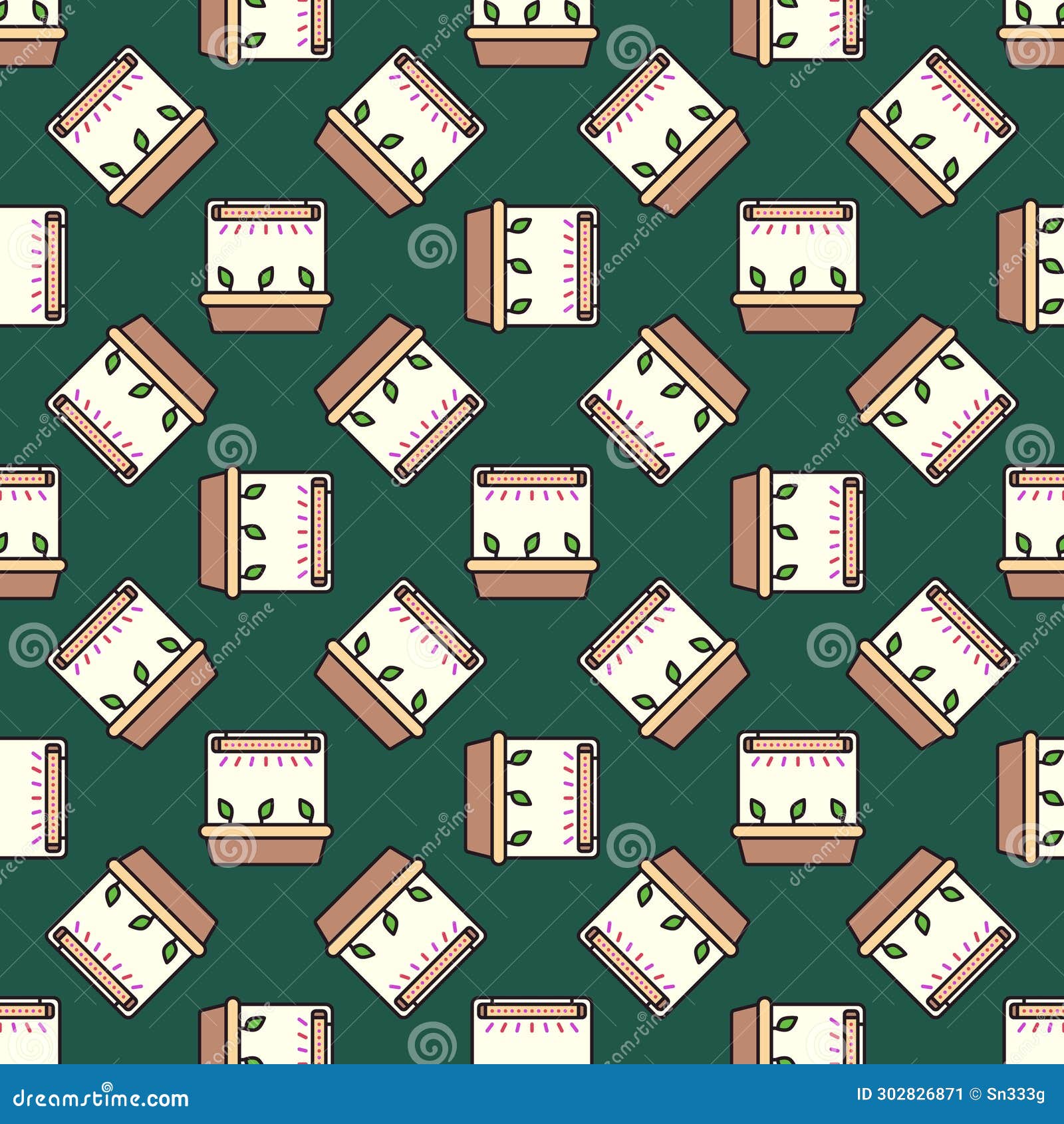 Grow Light with Plants Vector Phytolamp Colored Seamless Pattern Stock ...