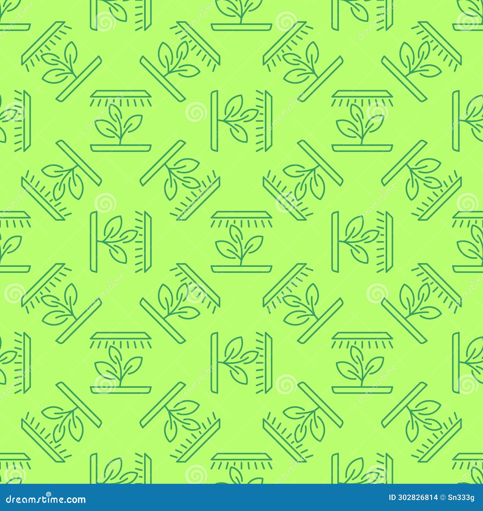 Grow Light with Seedling Vector Phytolamp Green Outline Seamless ...