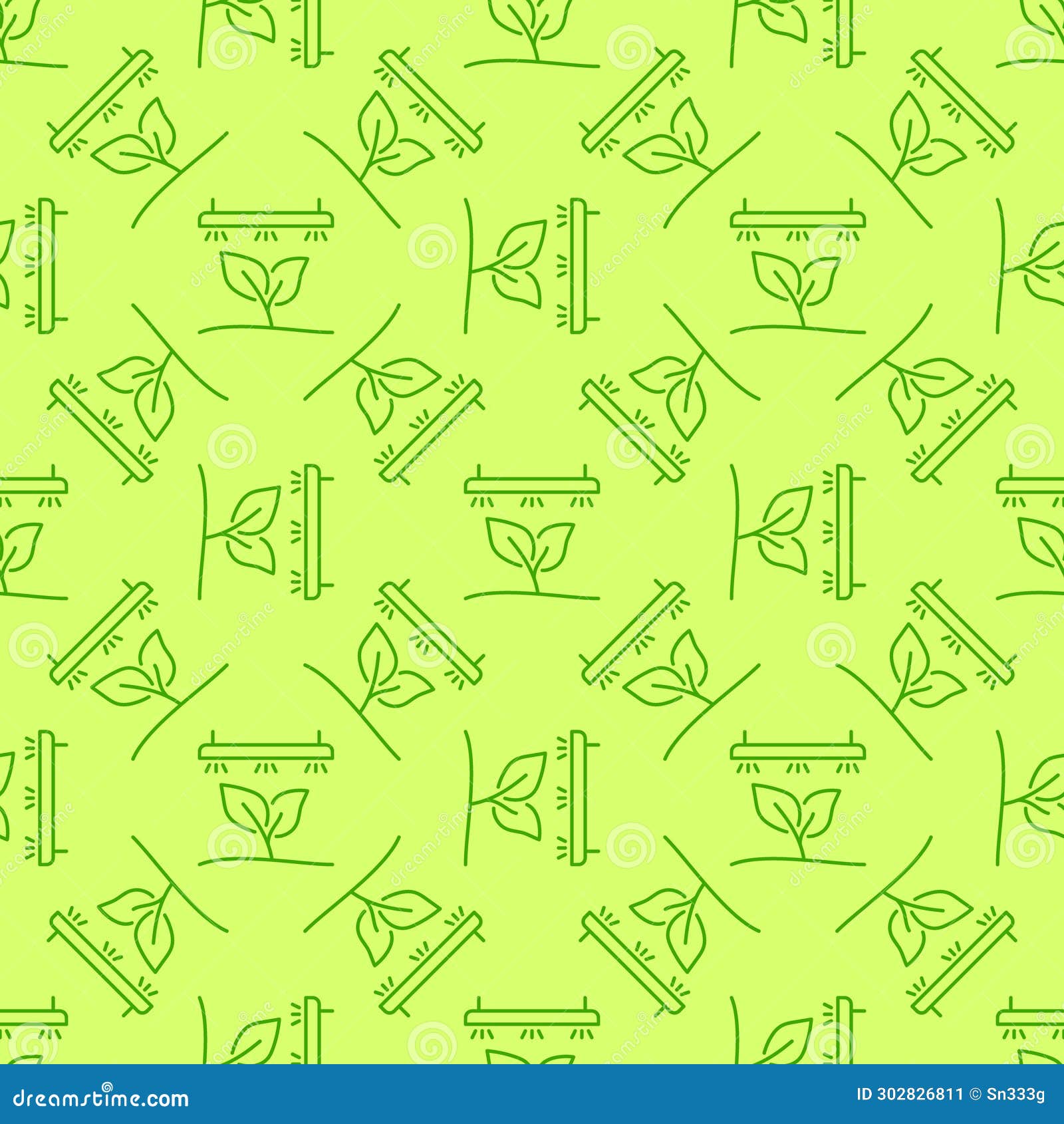 Grow Light Vector Phyto Lamp Green Thin Line Seamless Pattern Stock ...