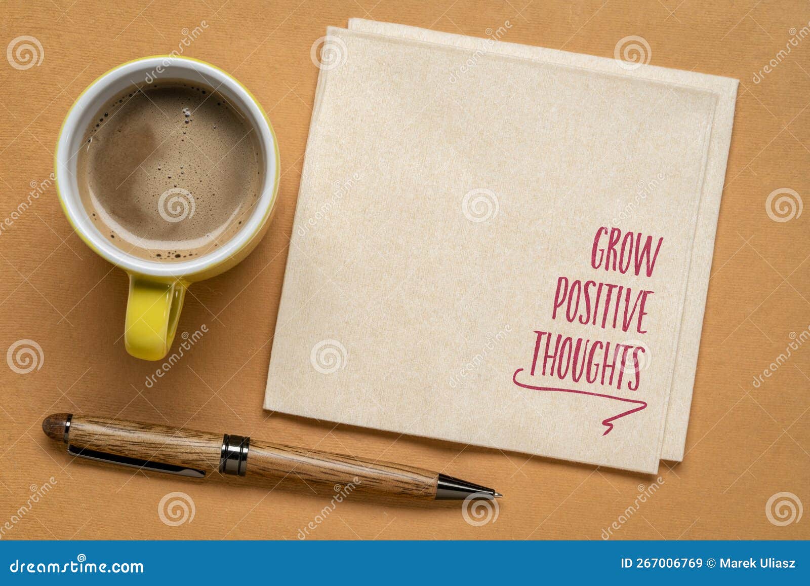 Grow Positive Thoughts - Inspirational Note on a Napkin Stock Image ...