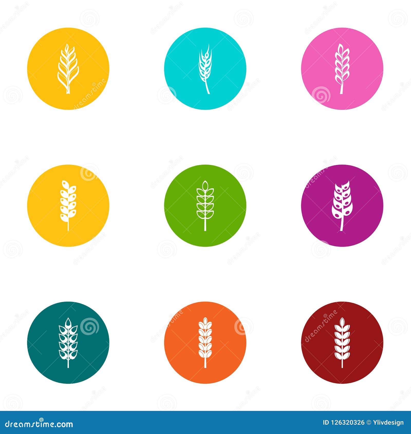 Grow Rye Icons Set, Flat Style Stock Vector - Illustration of healthy ...