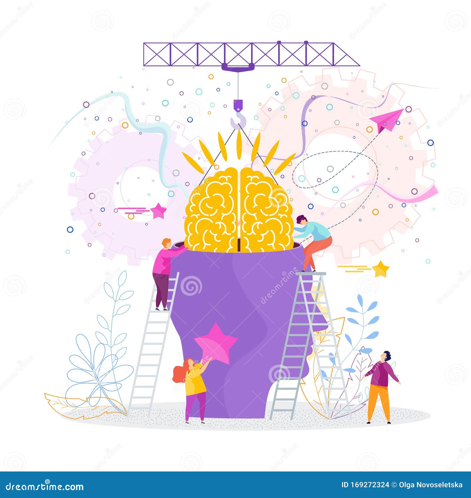 People Insert Brain into Head Stock Vector - Illustration of goal, grow ...