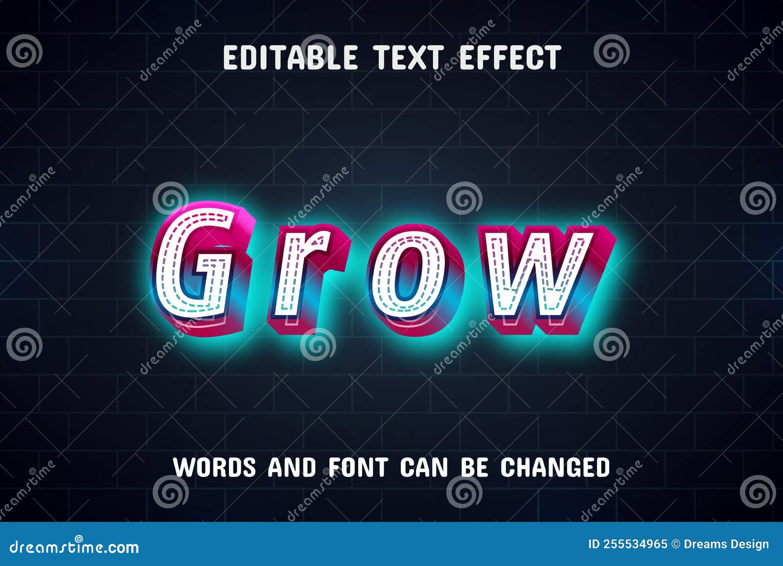 Grow Text - Neon Text Effect Editable Stock Vector - Illustration of ...