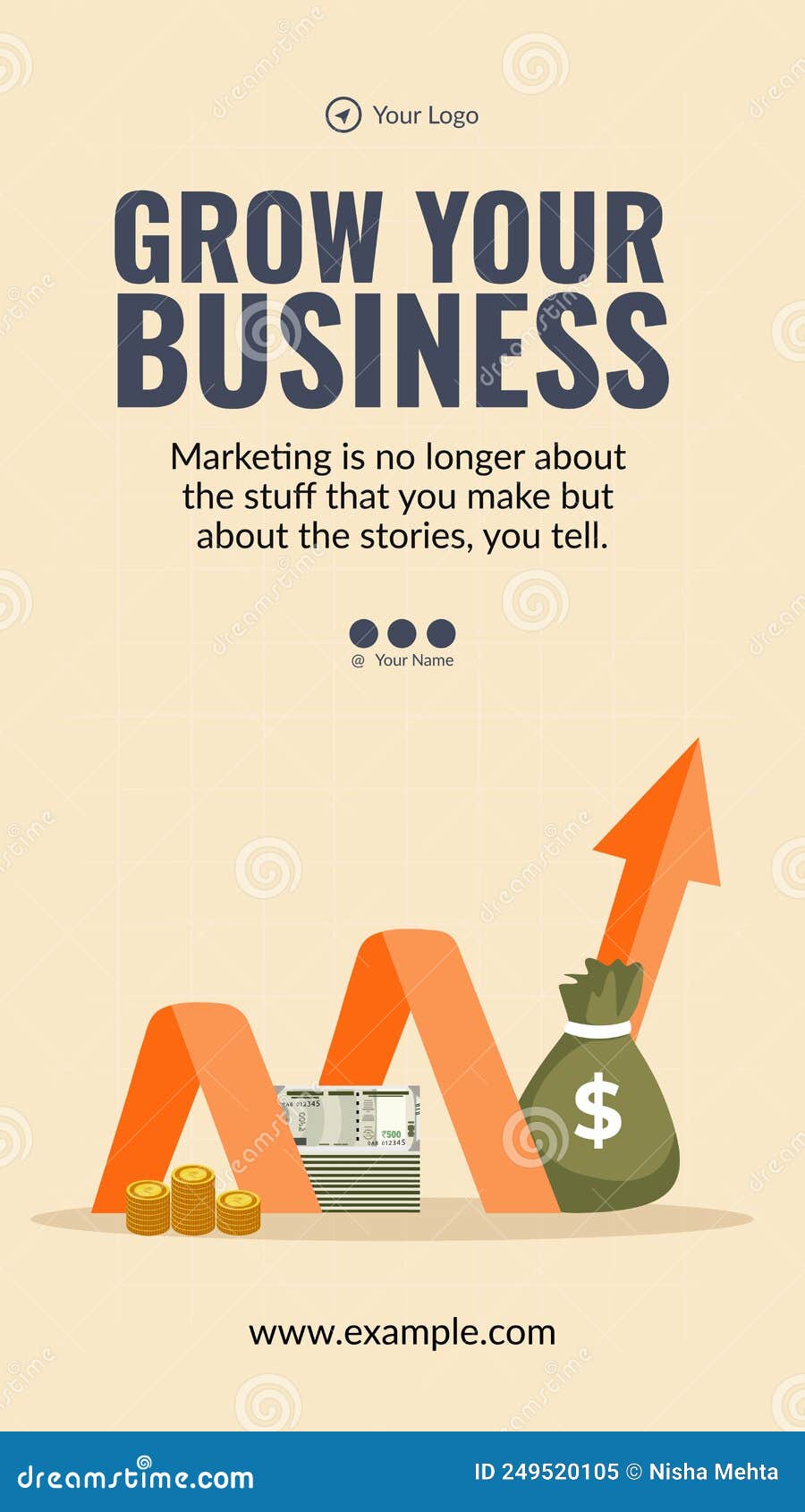 Grow Your Business Portrait Template Design Stock Vector - Illustration ...