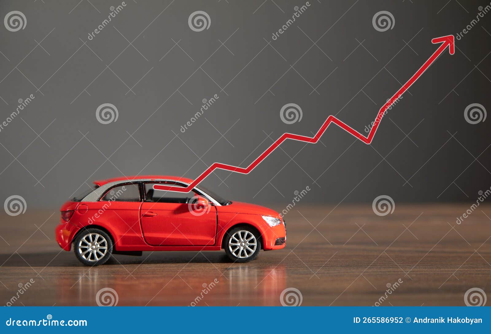 Growing Arrow with a Car Model. Rising Car Sales or Cost Stock Photo ...