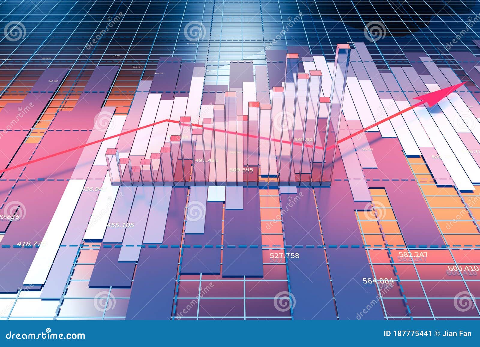 Growing Arrow of Economical Data, Financial Statistic, 3d Rendering ...