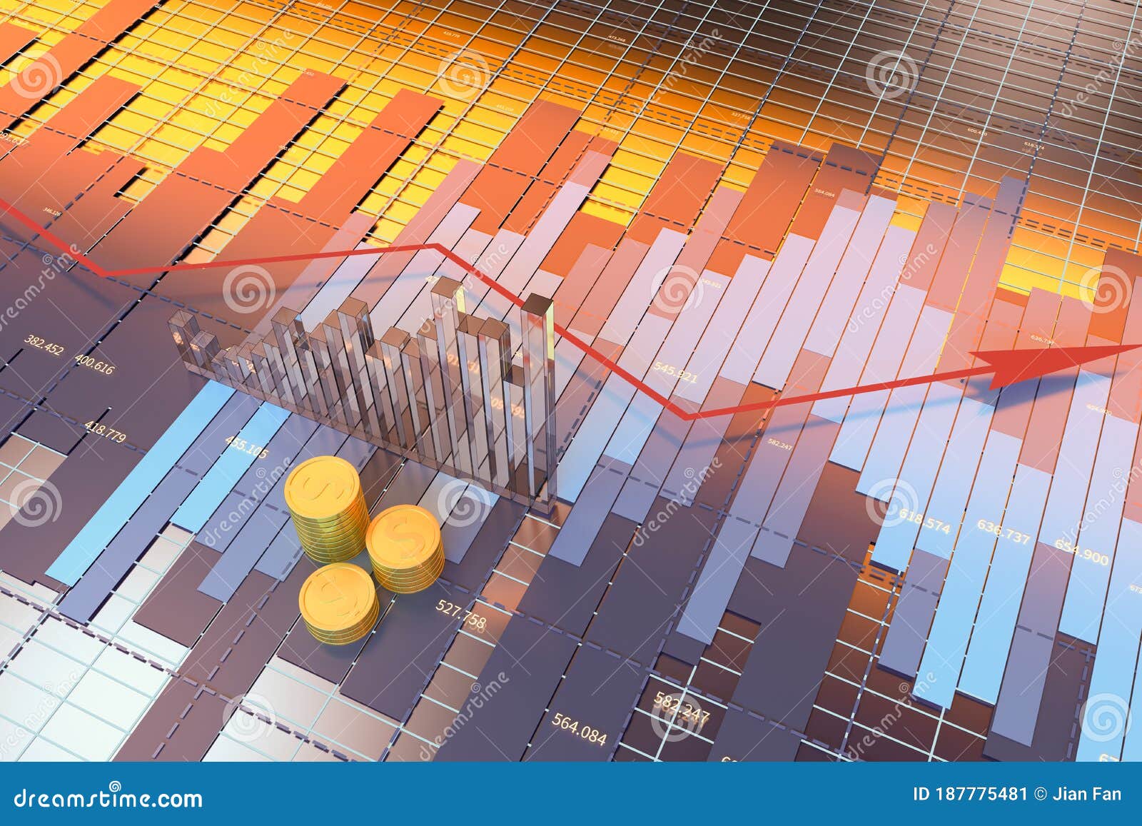 Growing Arrow of Economical Data, Financial Statistic, 3d Rendering ...