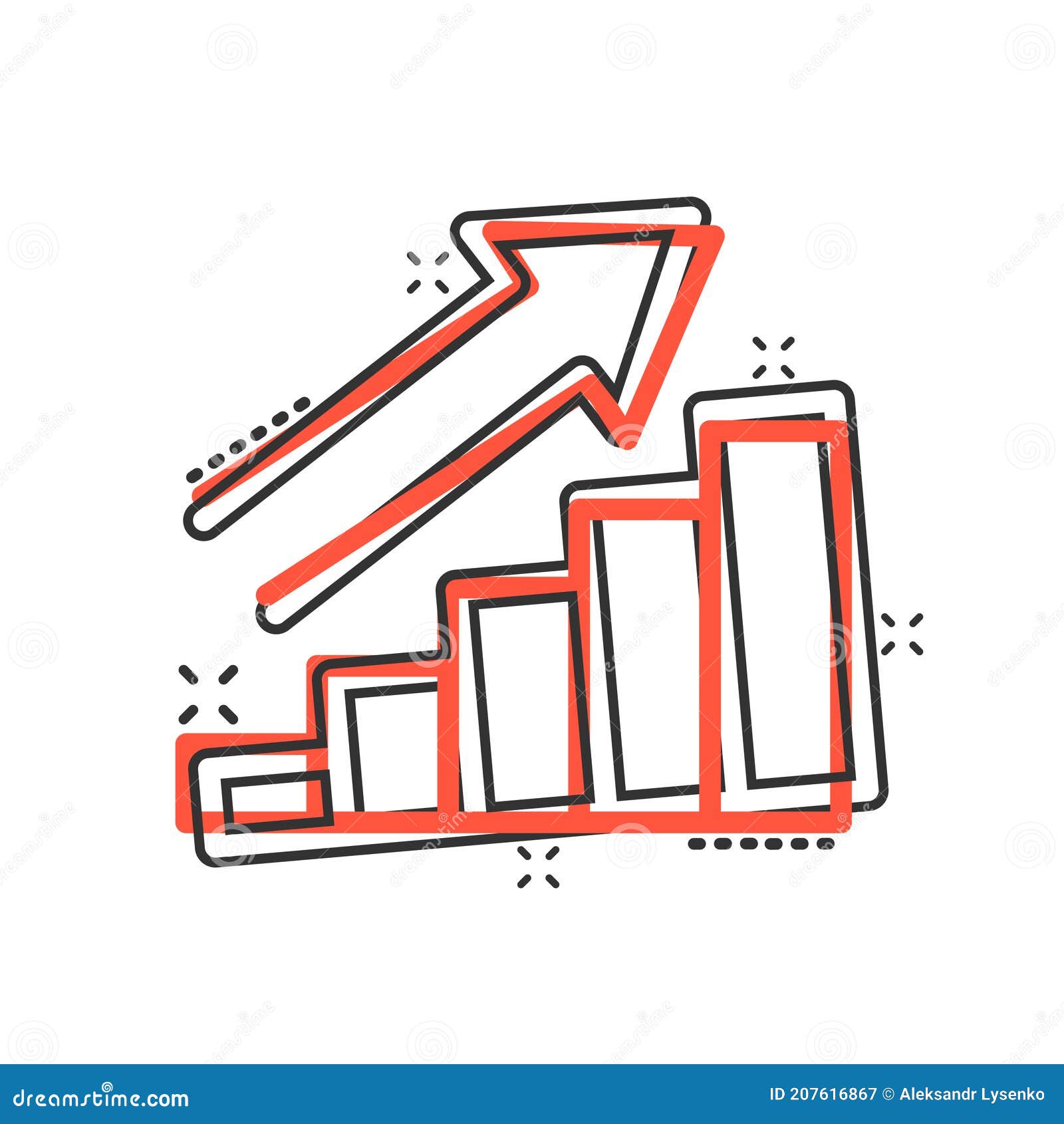 Growing Bar Graph Icon in Comic Style. Increase Arrow Cartoon Vector ...