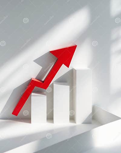 Growing Bar Graph with Red Arrow Increase Stock Photo - Image of record ...