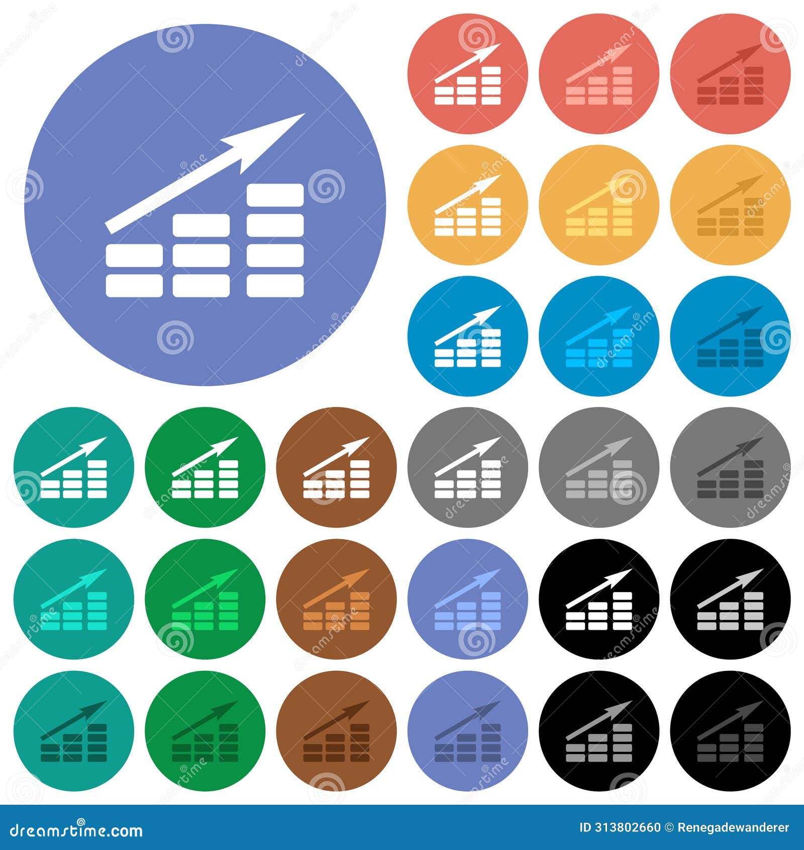 Growing Bar Graph Solid Round Flat Multi Colored Icons Stock Vector ...