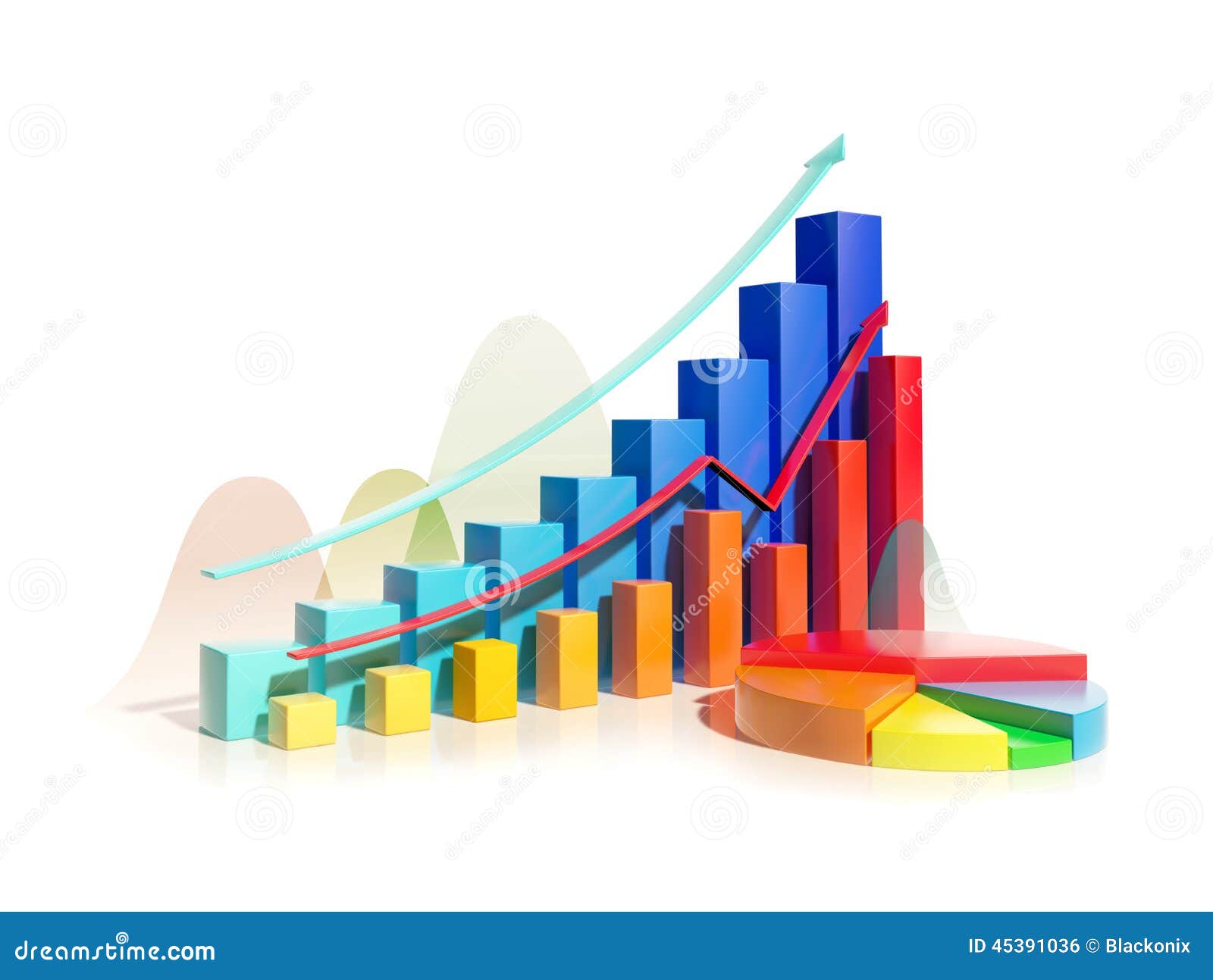 Growing Bar Graphs and Pie Chart Stock Illustration - Illustration of ...