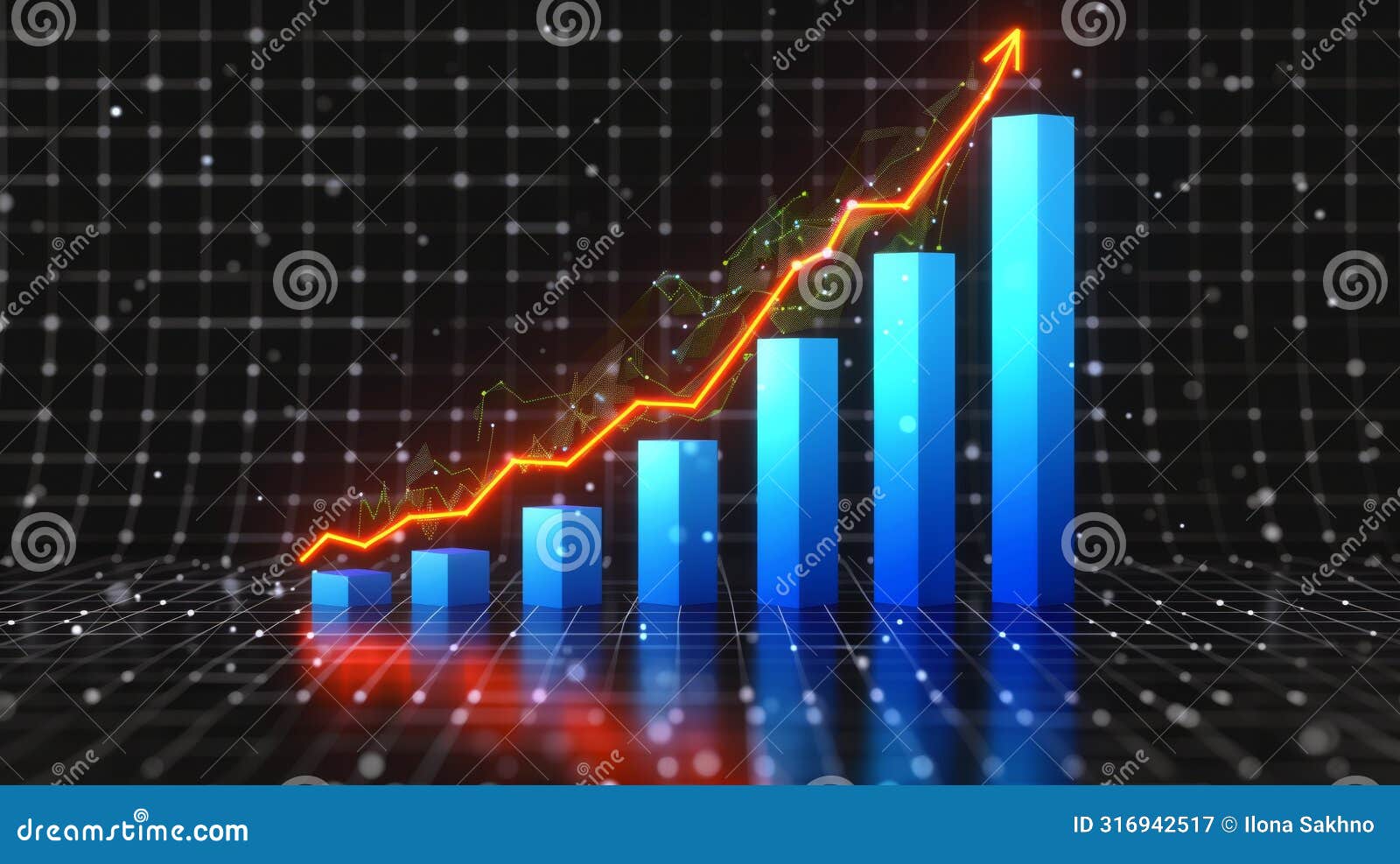 Growing Bars Graphic with Rising Arrow on Black Background Stock ...