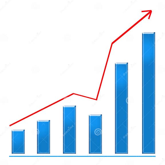 Growing Blue Bar Chart and Rising Arrow Stock Illustration ...