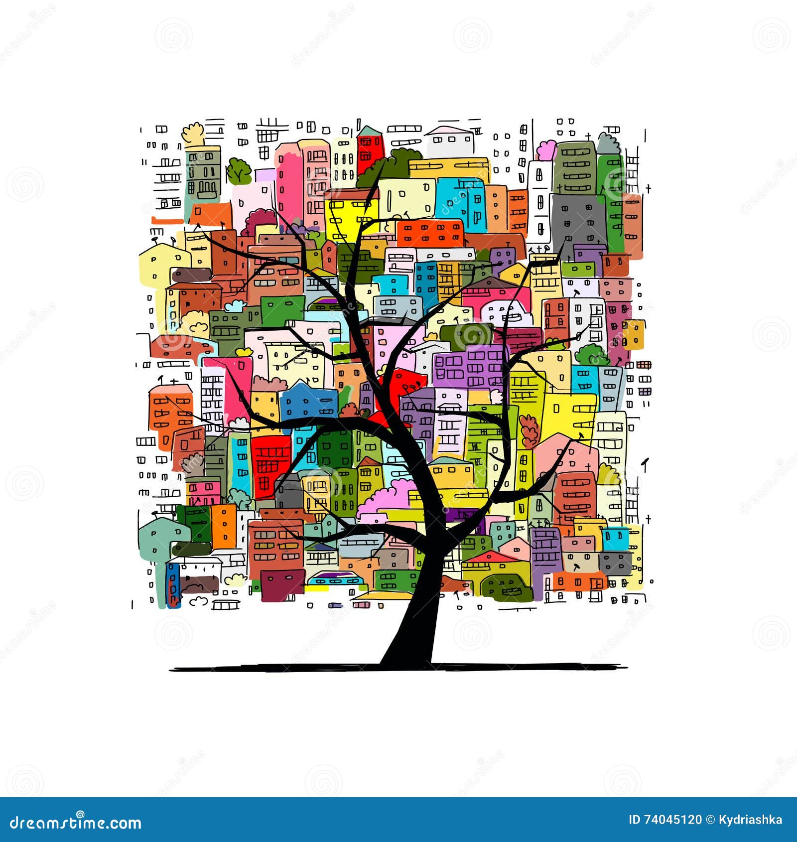 Growing City, Tree Concept. Sketch for Your Design Stock Vector ...