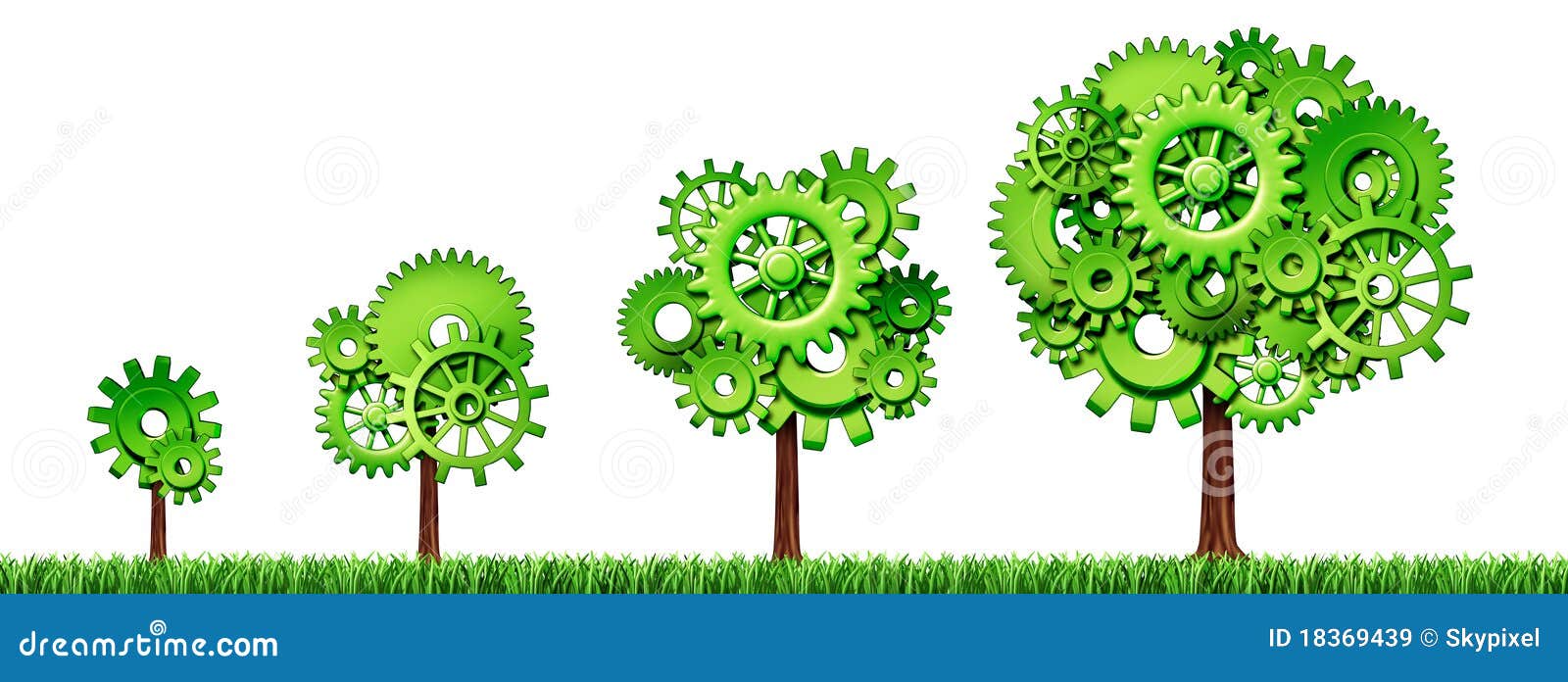 Growing Economy Symbol with Trees and Gears Stock Illustration ...