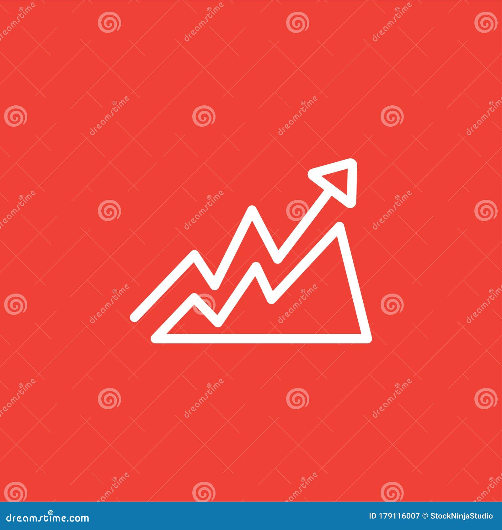 Growing Graph Line Icon on Red Background. Red Flat Style Vector ...