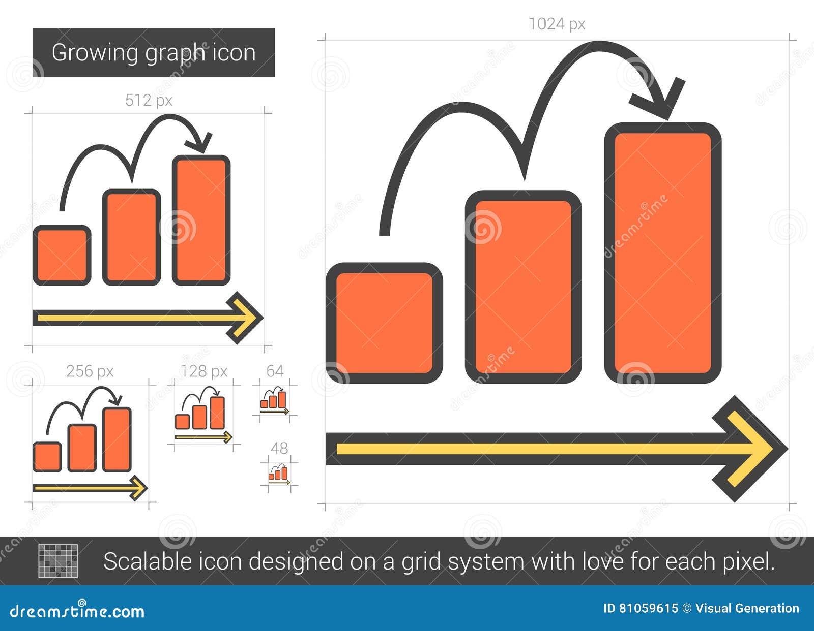 Growing graph line icon. stock vector. Illustration of motion - 81059615