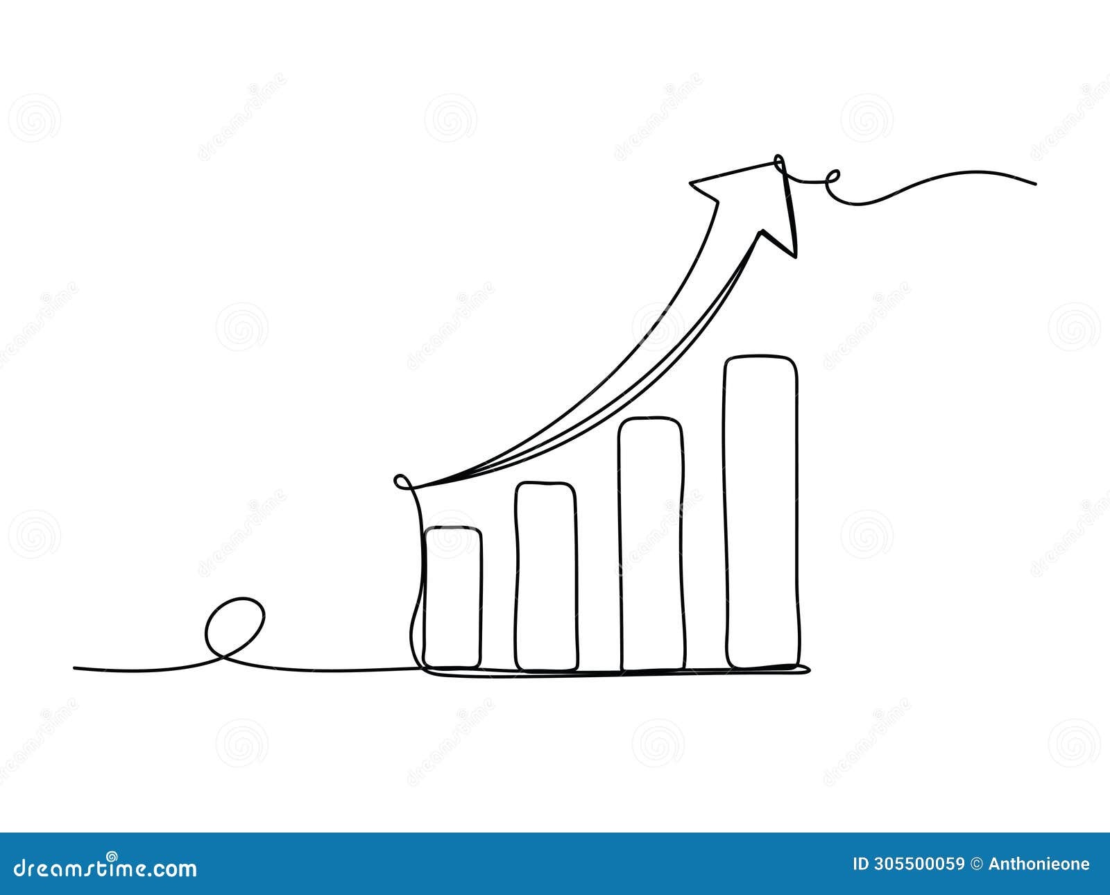 Growing Graph Up Chart in Continuous One Line Drawing Isolated Vector ...