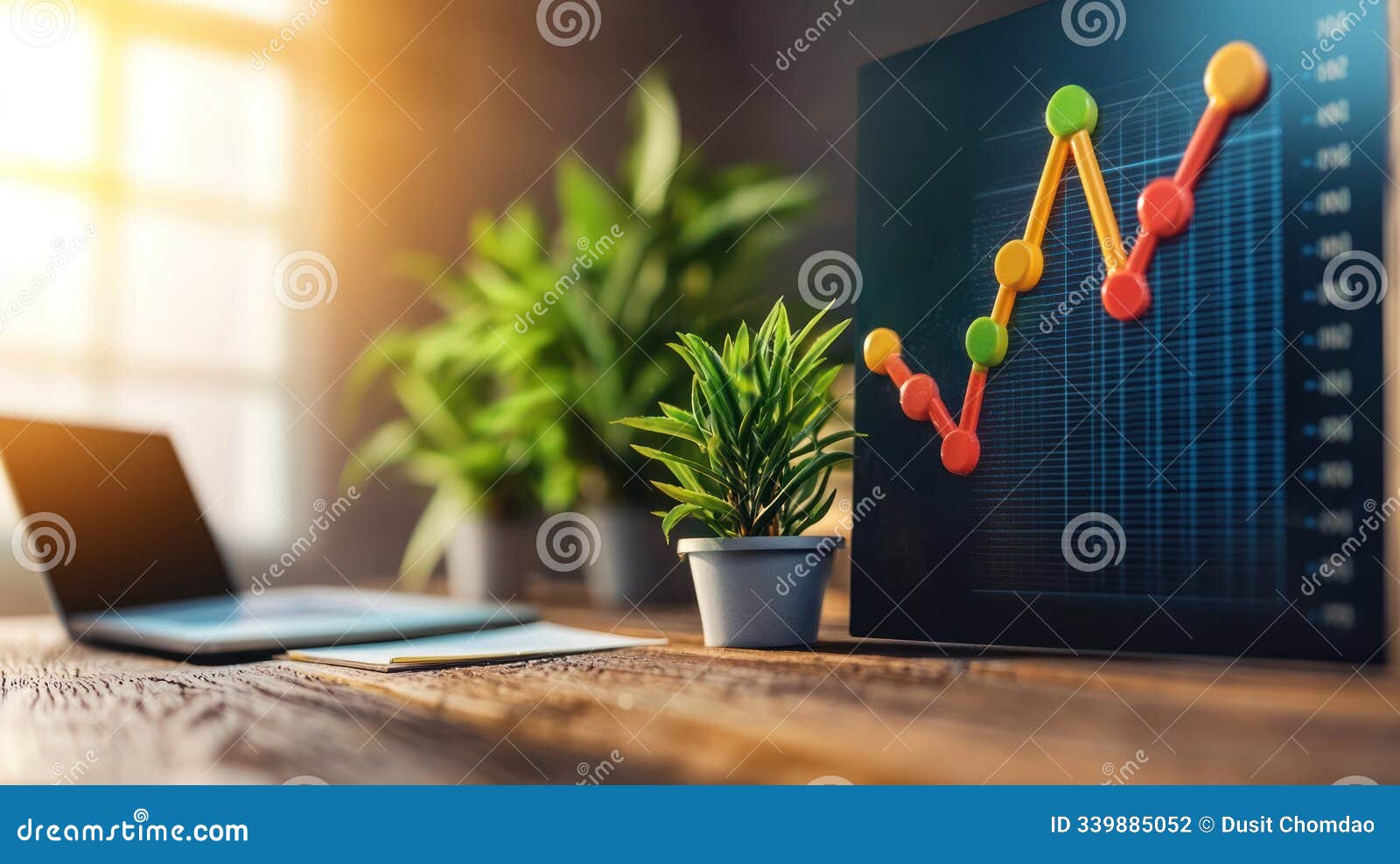 Growing Graph with Vibrant Colors and Greenery in Modern Workspace ...