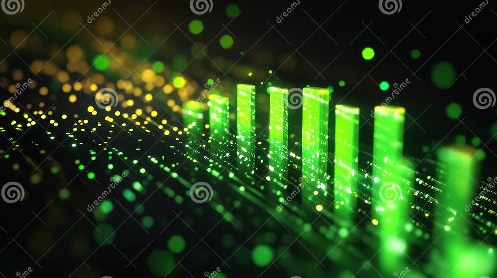 Growing Green Columns Emerging from Futuristic Data Flow Stock Image ...