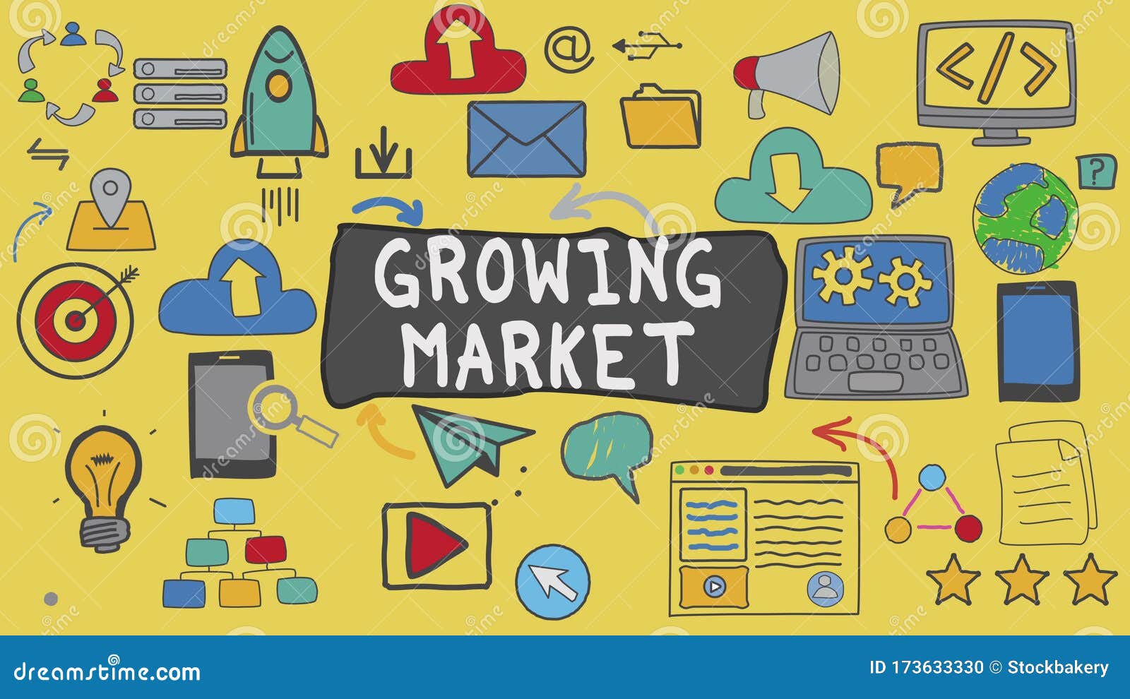 Growing Market, Yellow Illustration Graphic Technology Concept Stock ...