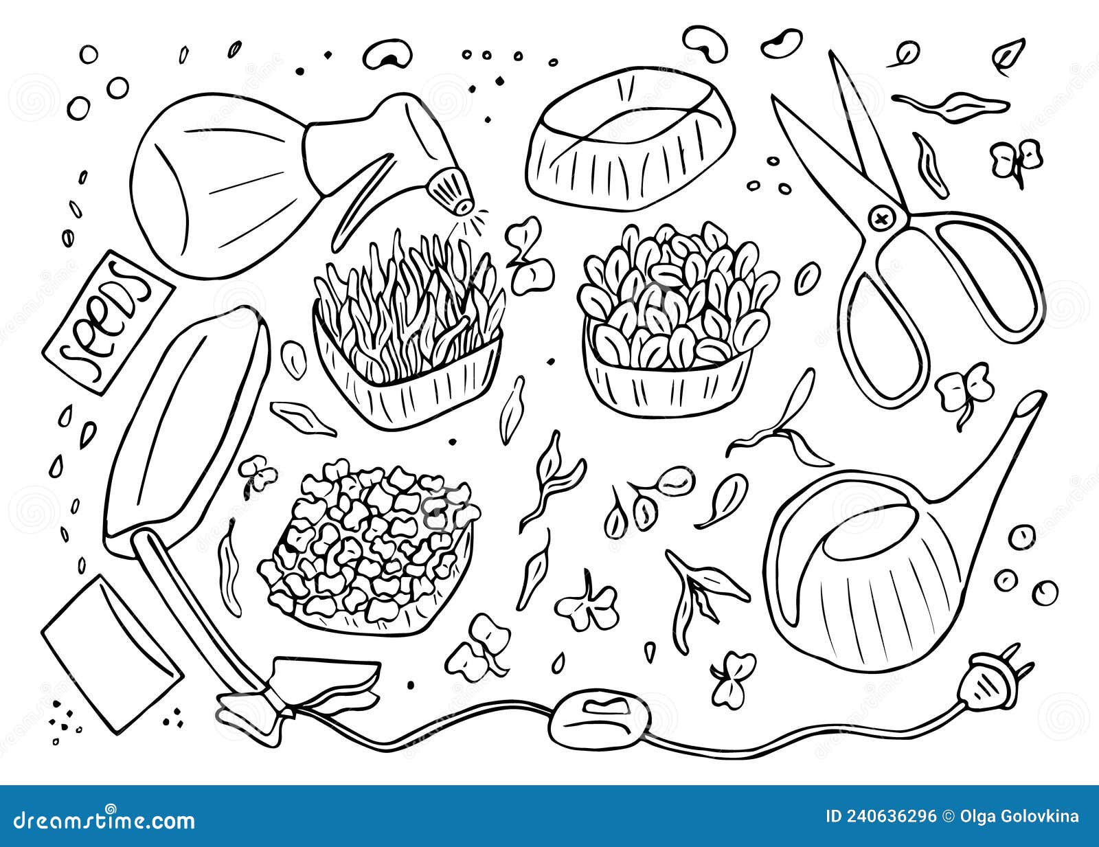 Growing Microgreens Set Hand Drawn Sketch Vector Stock Vector ...