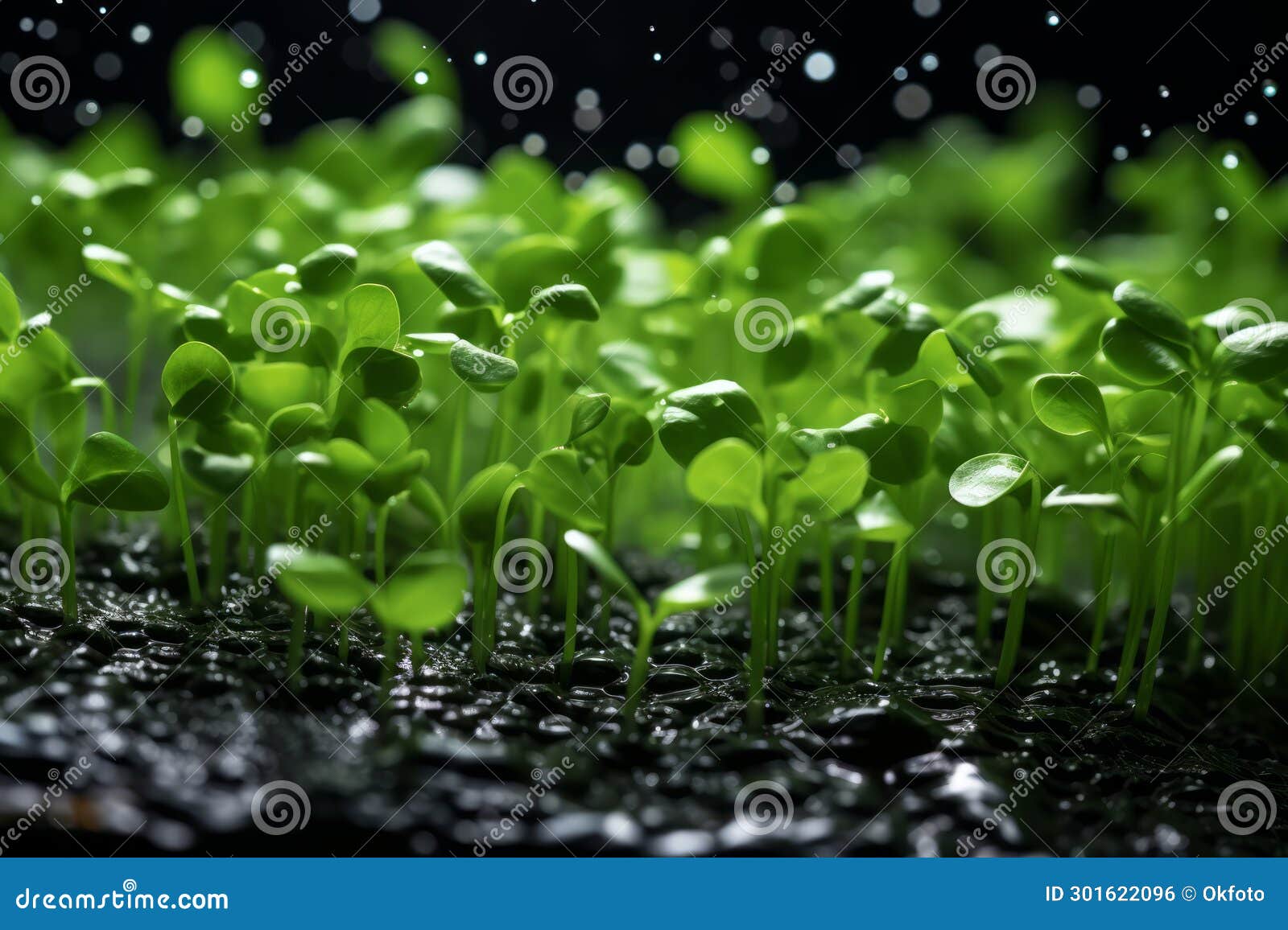Growing Microgreens Sprouts Close-up, Watering Process, Water Droplets ...