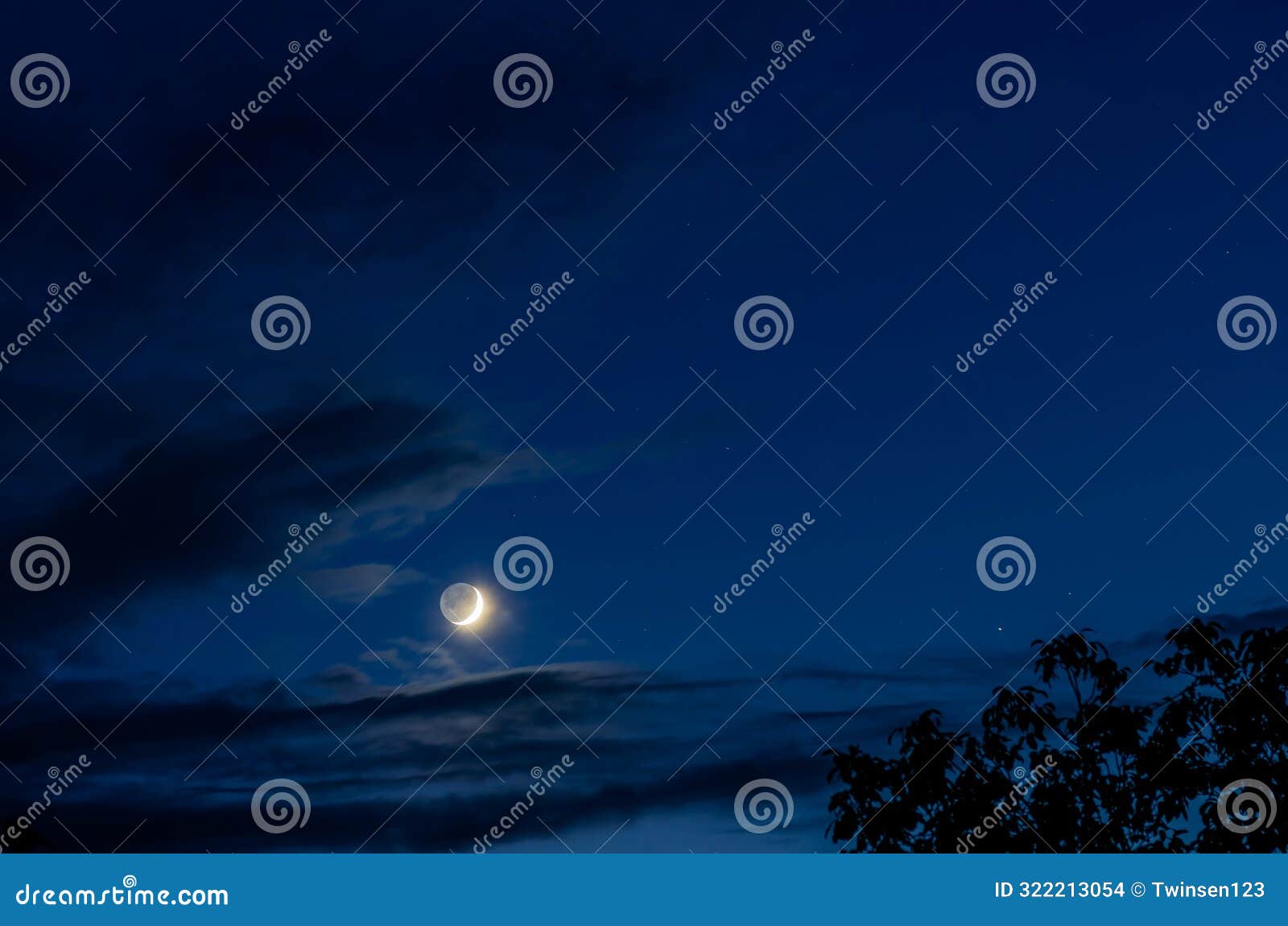 Growing Moon on Background of the Blue Sky at Night. Astrophoto Stock ...