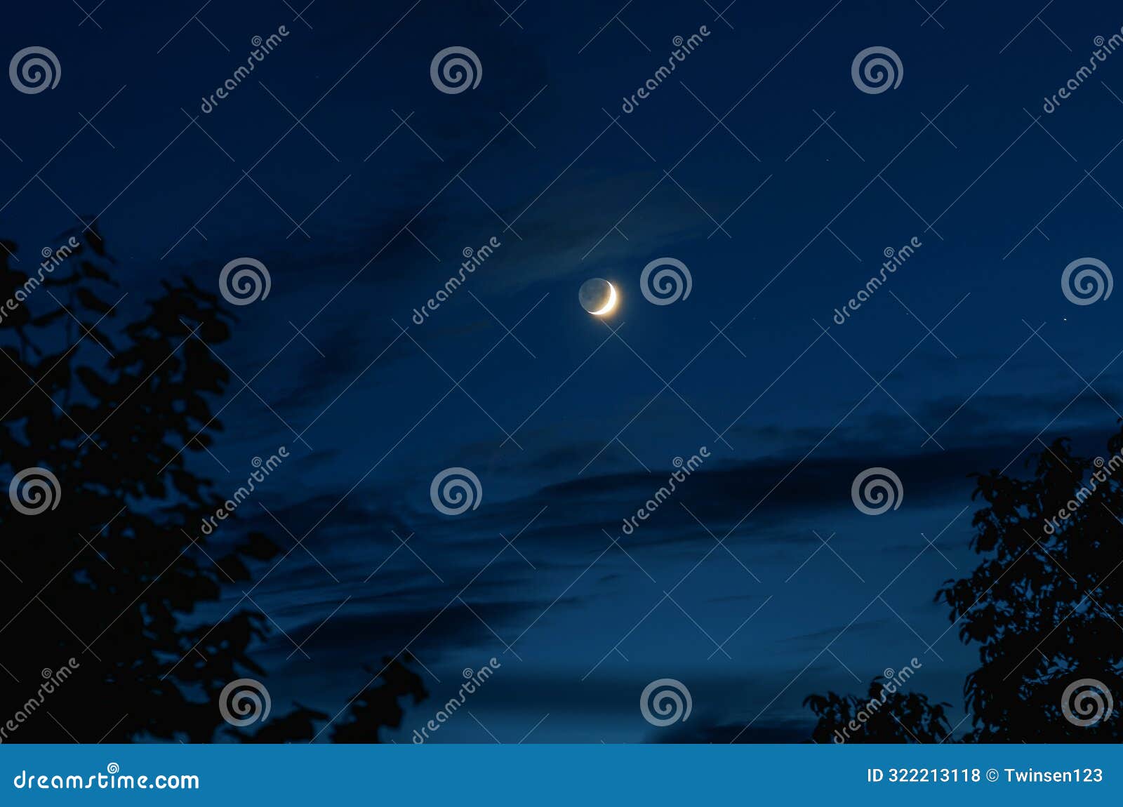 Growing Moon on Background of the Blue Sky at Night. Astrophoto Stock ...
