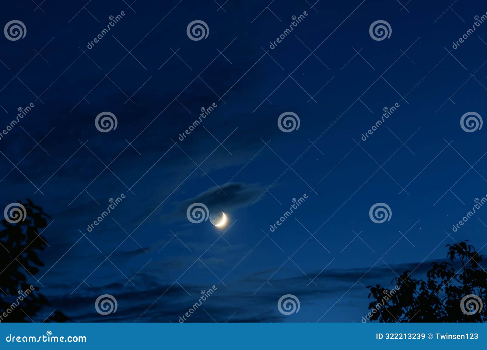 Growing Moon on Background of the Blue Sky at Night. Astrophoto Stock ...