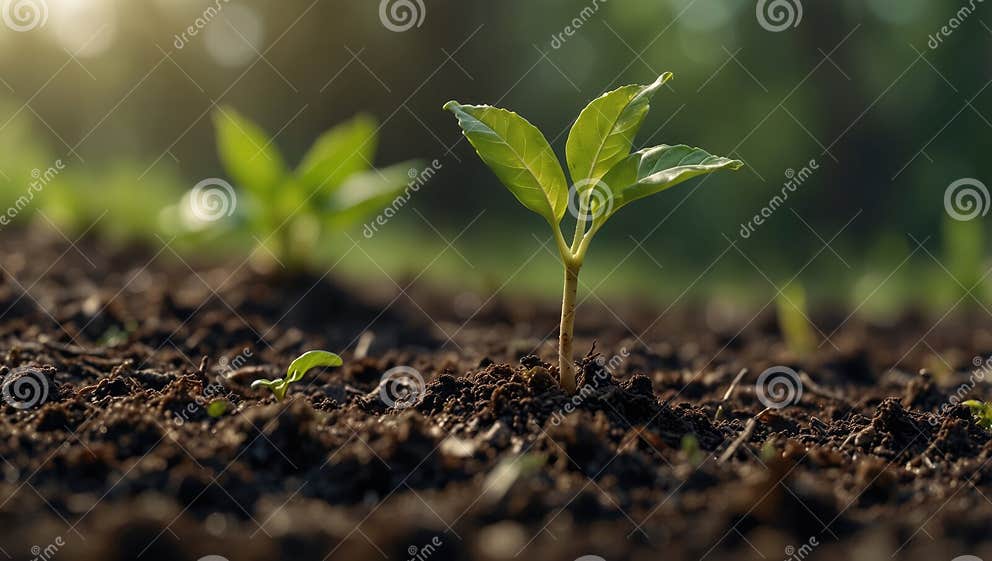 Growing New Life - a Sapling Sprouts from the Ground. Stock Photo ...