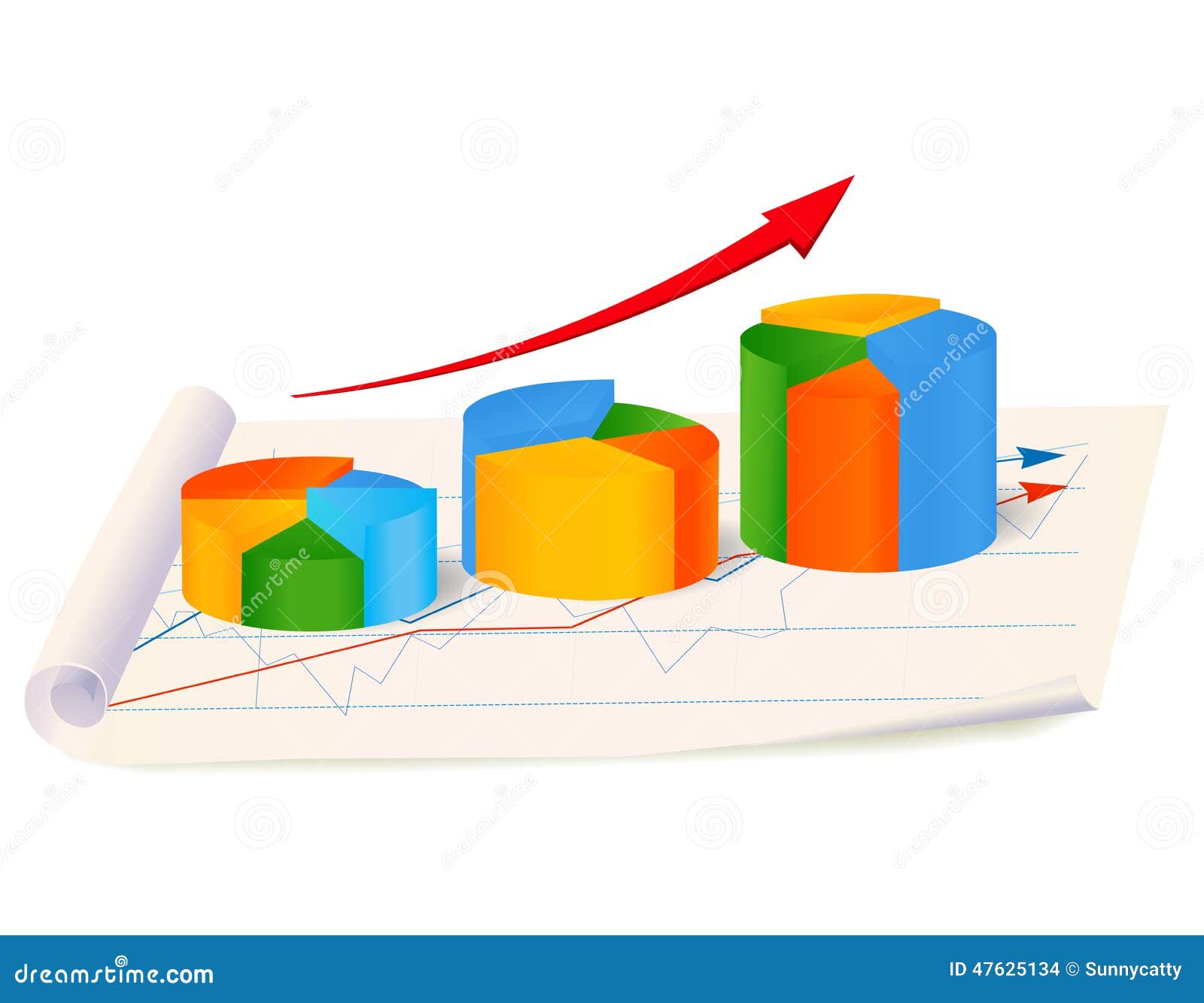 Growing Pie Diagram with Arrow on Paper. Stock Vector - Illustration of ...
