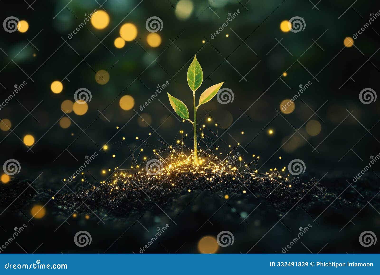 Growing Plant Tree with Digital Network Overlay. Stock Image - Image of ...