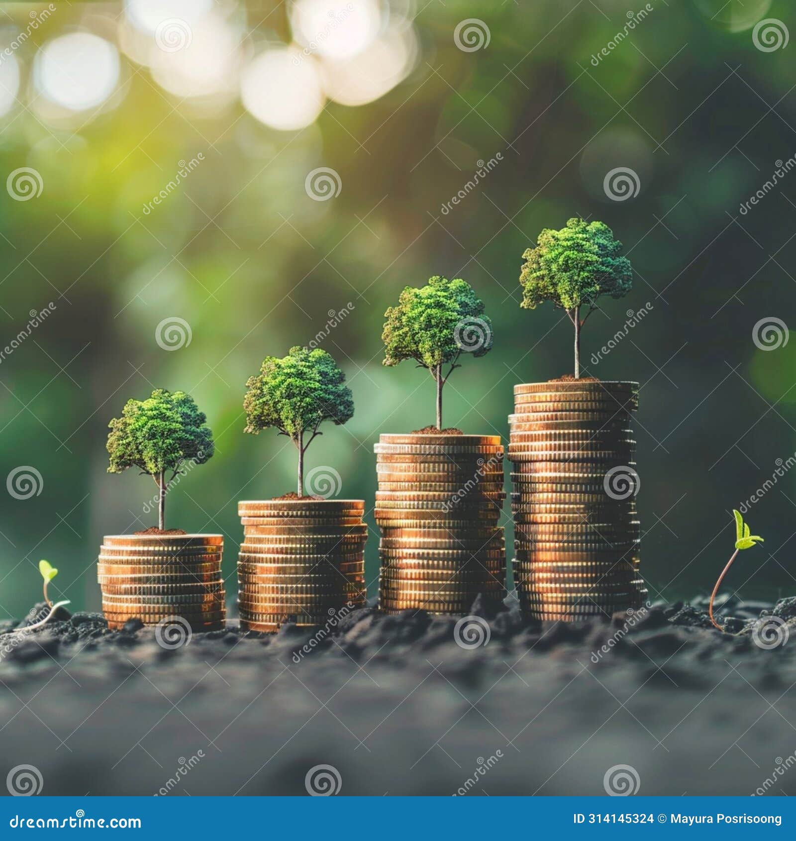 Growing Plants on Coin Stacks Generated by AI. Stock Illustration ...