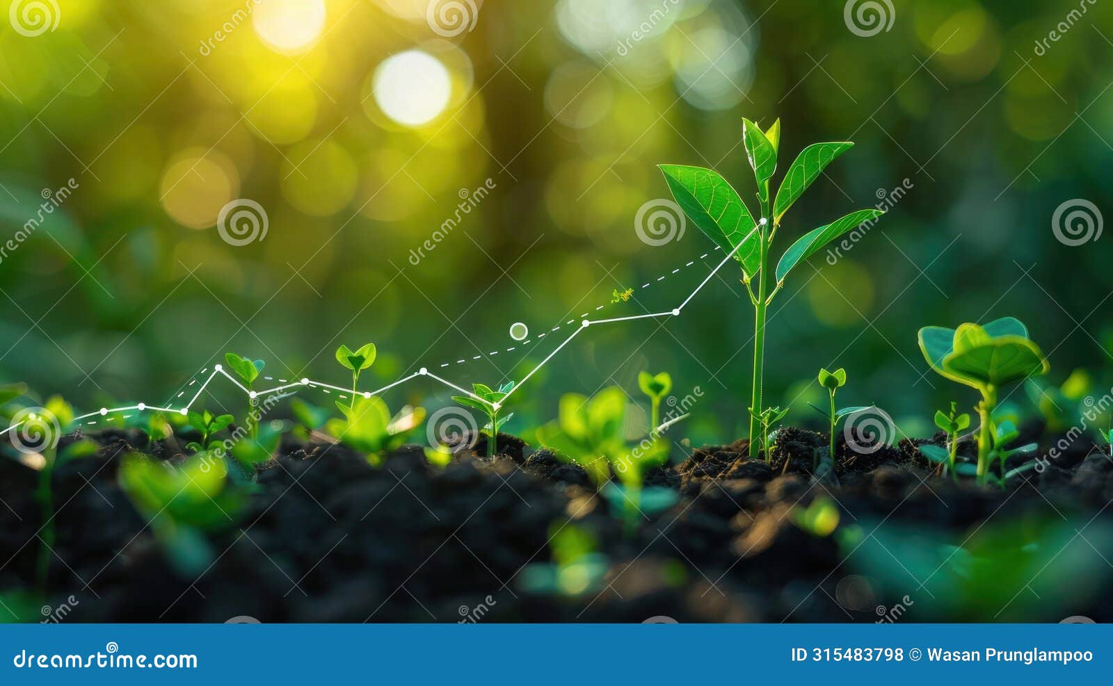 Growing Plants with a Glowing Line Graph of Growth Stock Photo - Image ...