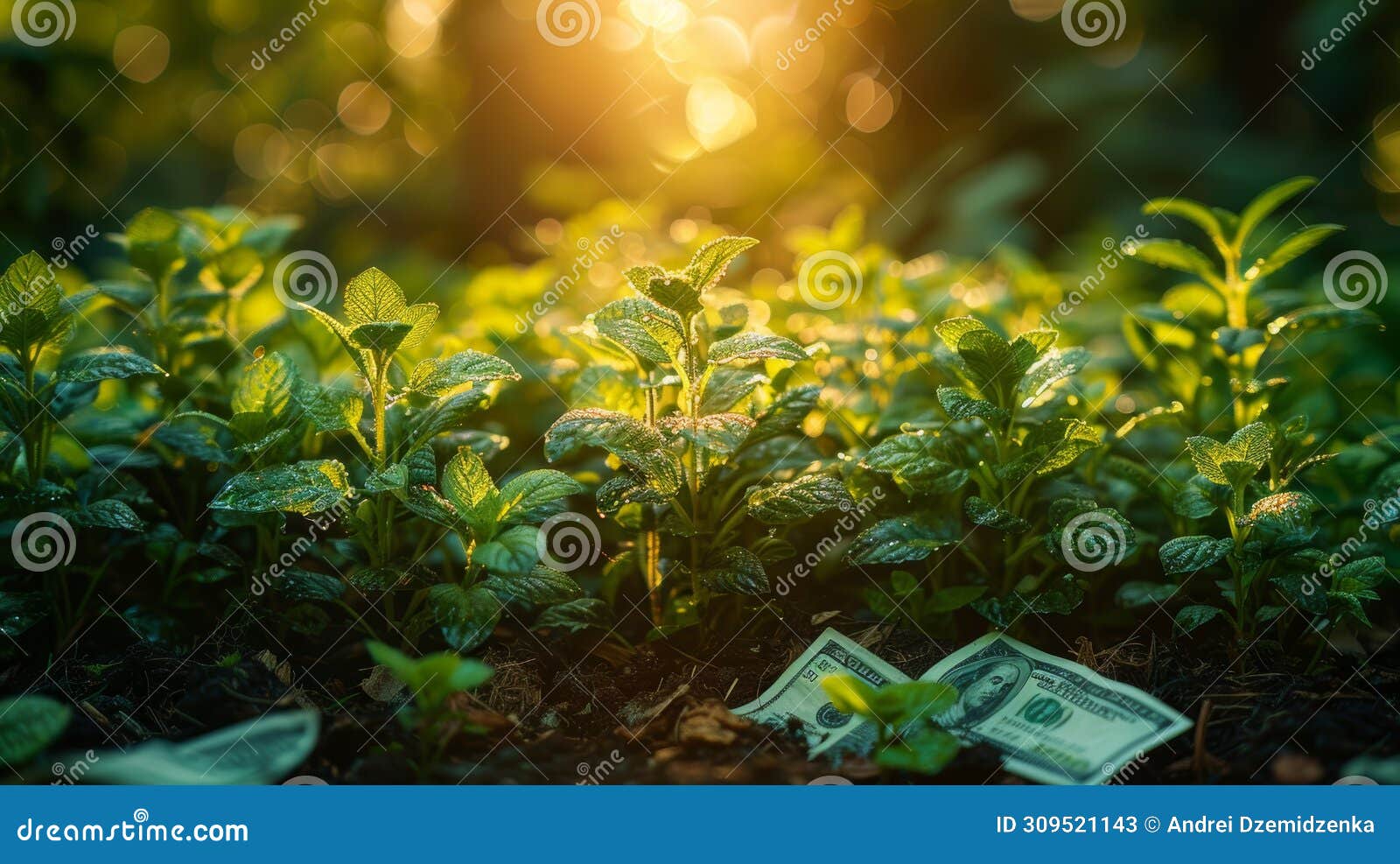 Growing Plants on Money with Flare Light Effects Stock Image - Image of ...