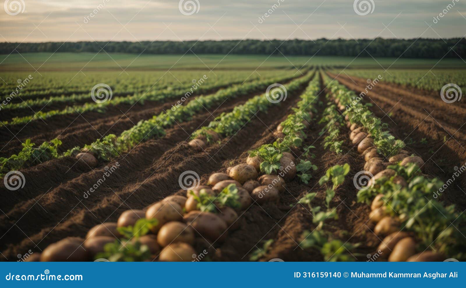 Growing Potatoes in Rows in the Field. Stock Illustration ...