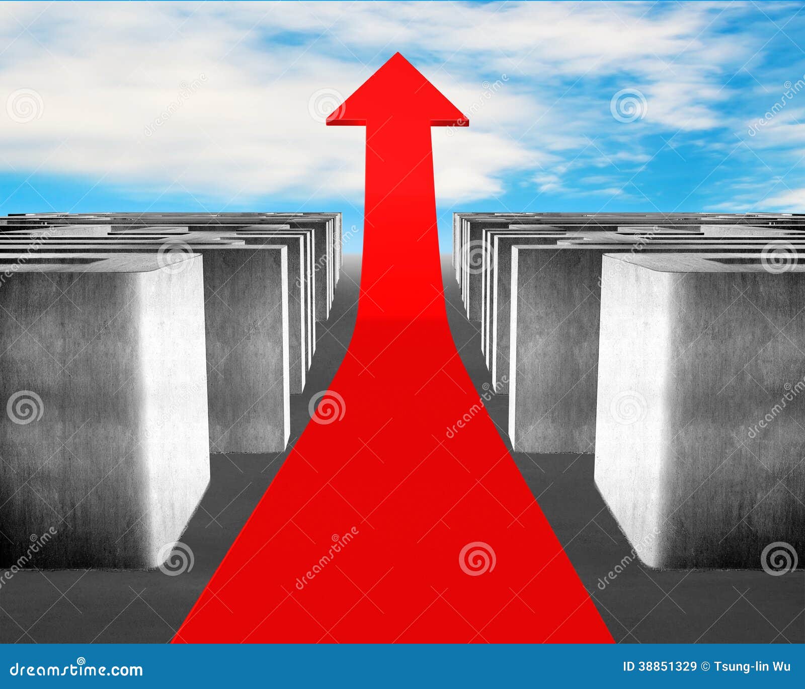 Growing Red Arrow Through 3d Concrete Maze Royalty-Free Stock Photo ...