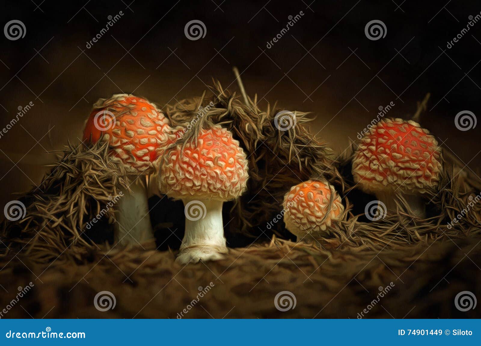 Growing Red Toadstools stock illustration. Illustration of closeup ...